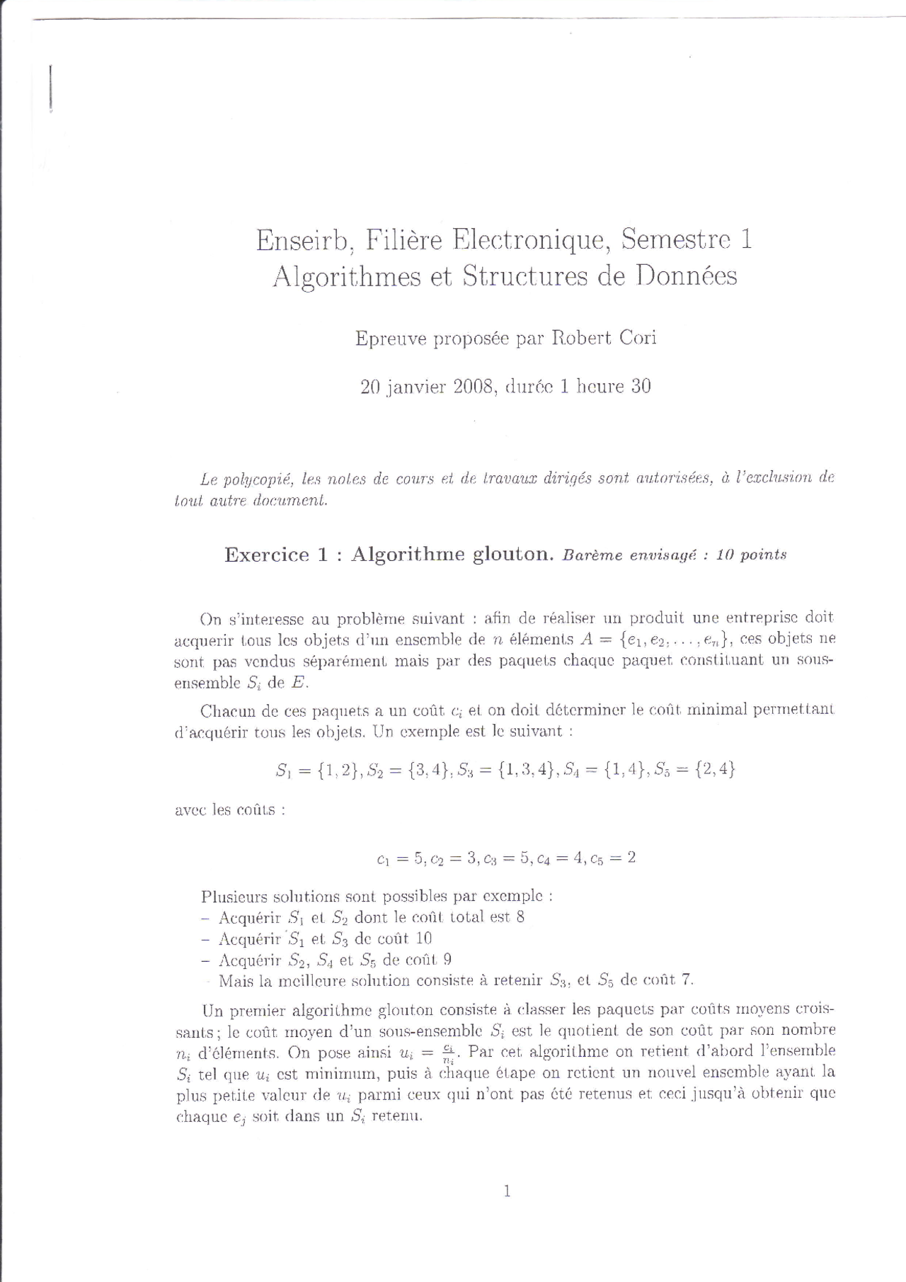 Exercices Sur Les Algorithmes Et Les Structures De Données Docsity