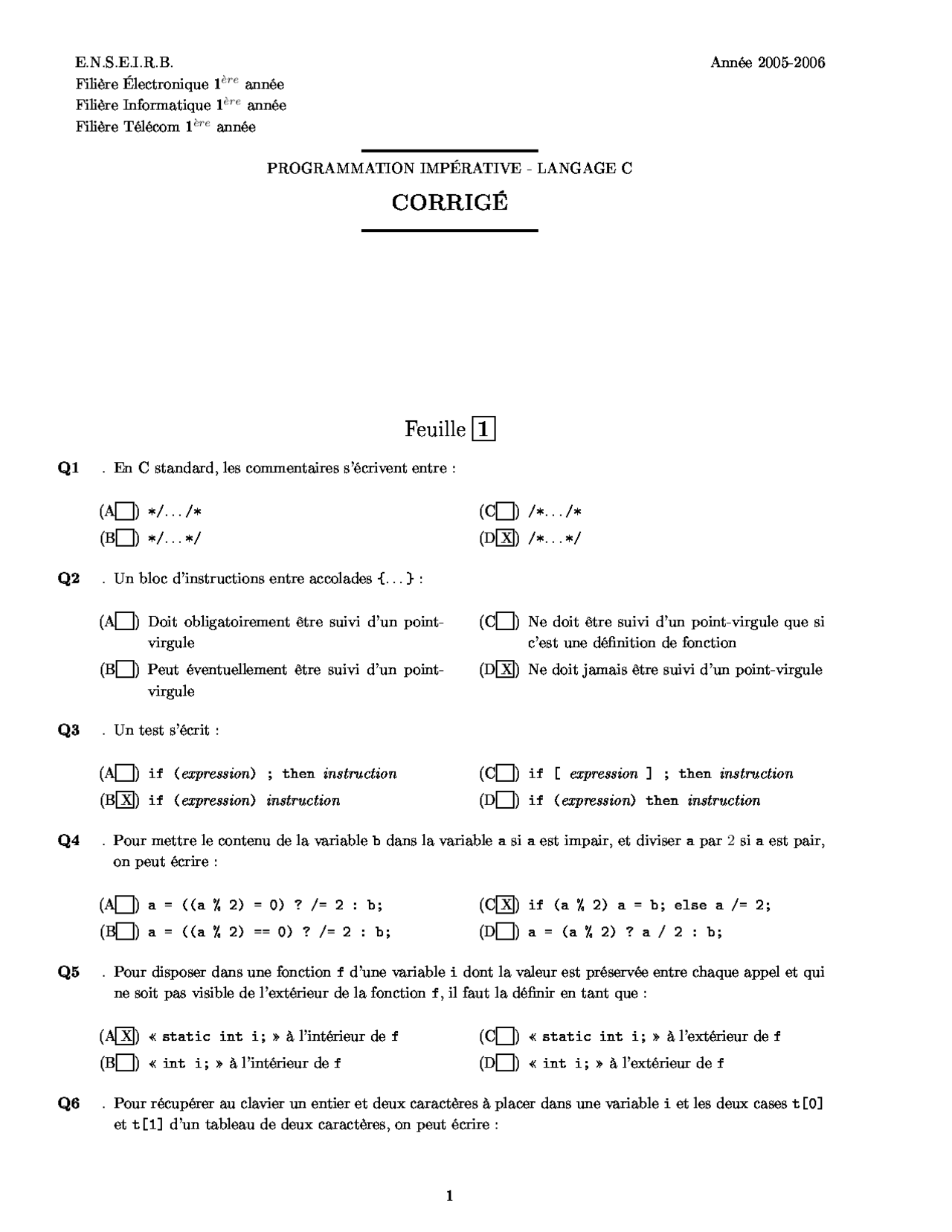 Exercices Sur La Programmation Impérative Langage C Correction