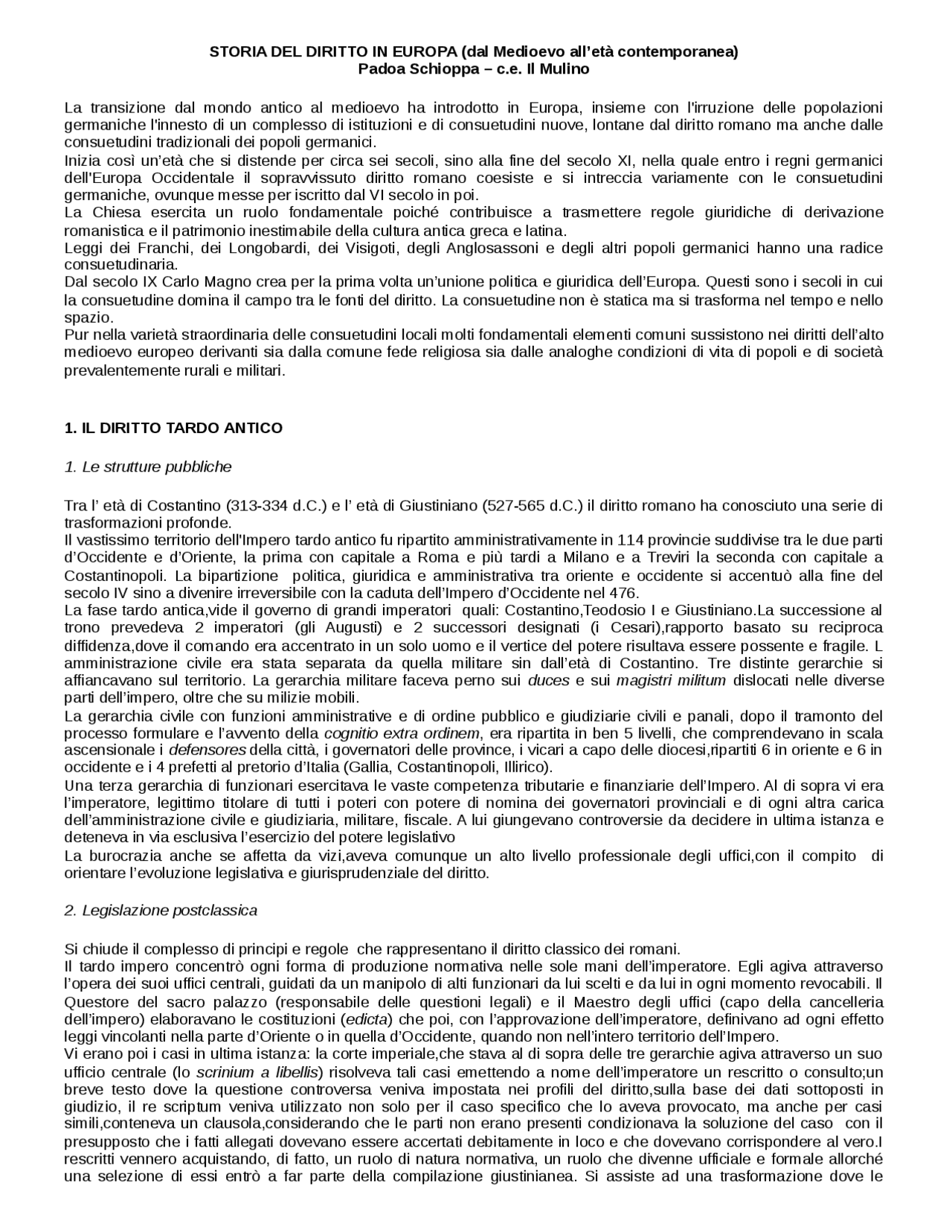 Padoa Schioppa Storia Del Diritto In Europa Docsity