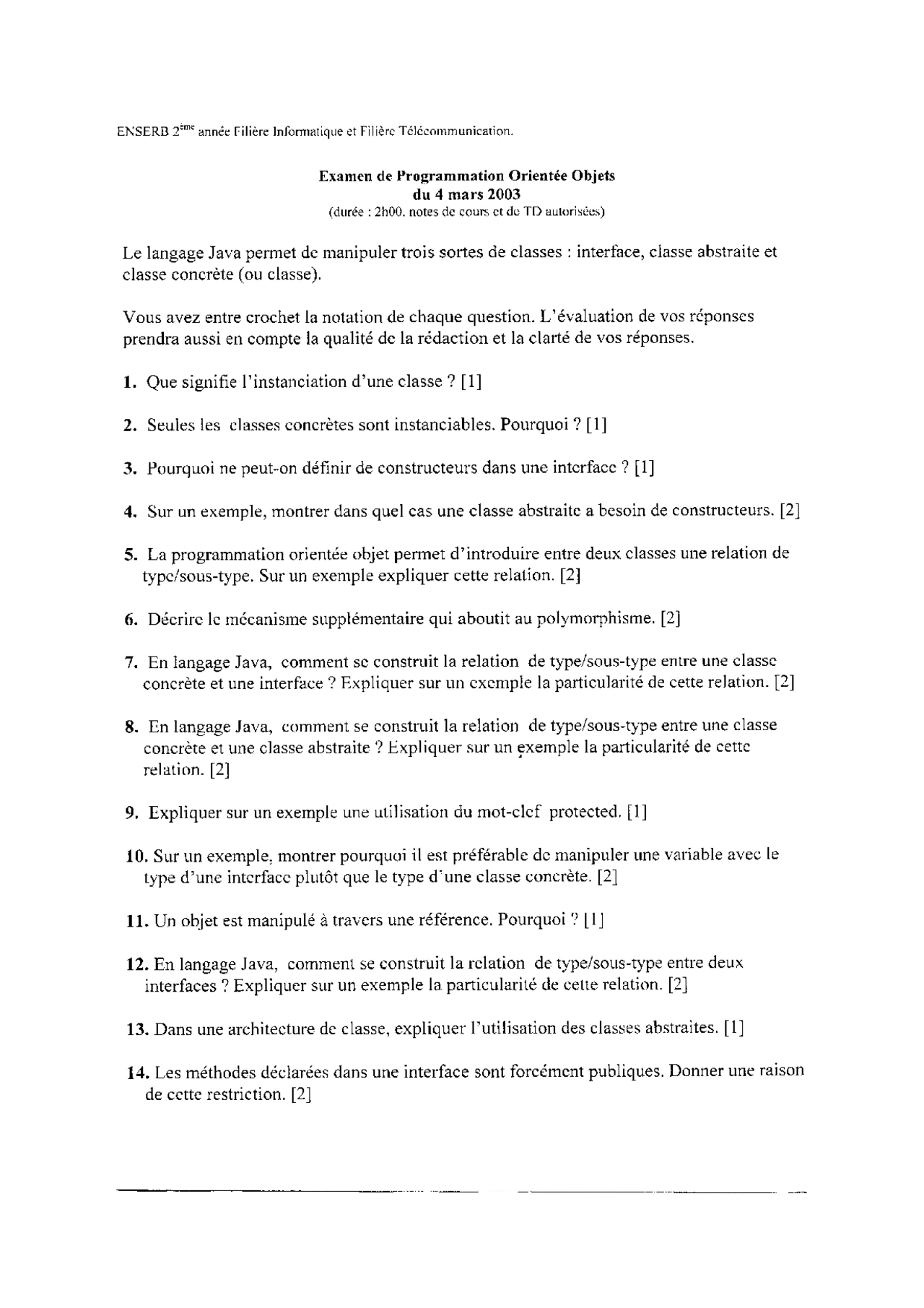Exercices Sur La Programmation Orientée Des Objets 2 Docsity