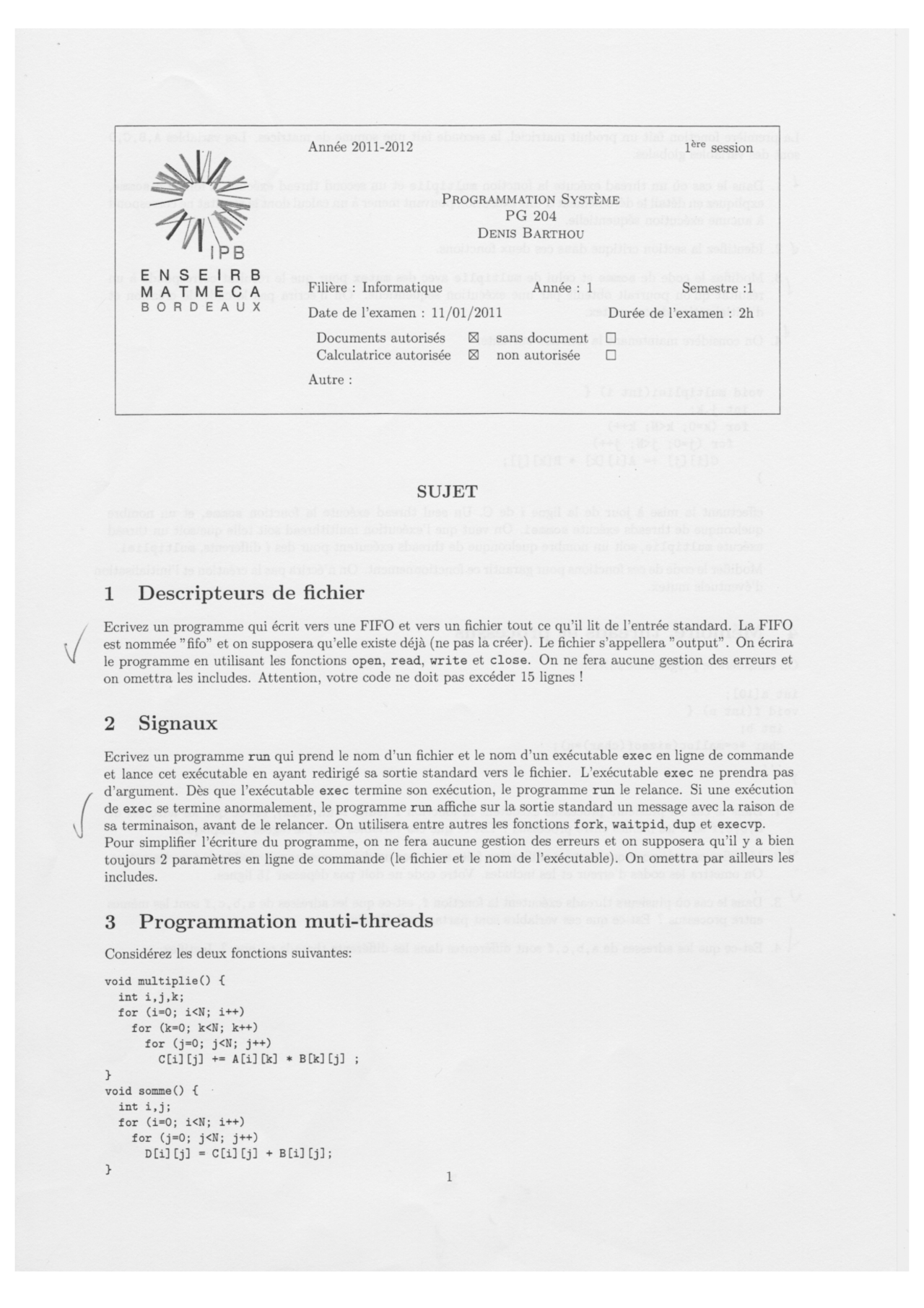 Exercices sur la programmation du système - 4 | Exercices Application informatique | Docsity