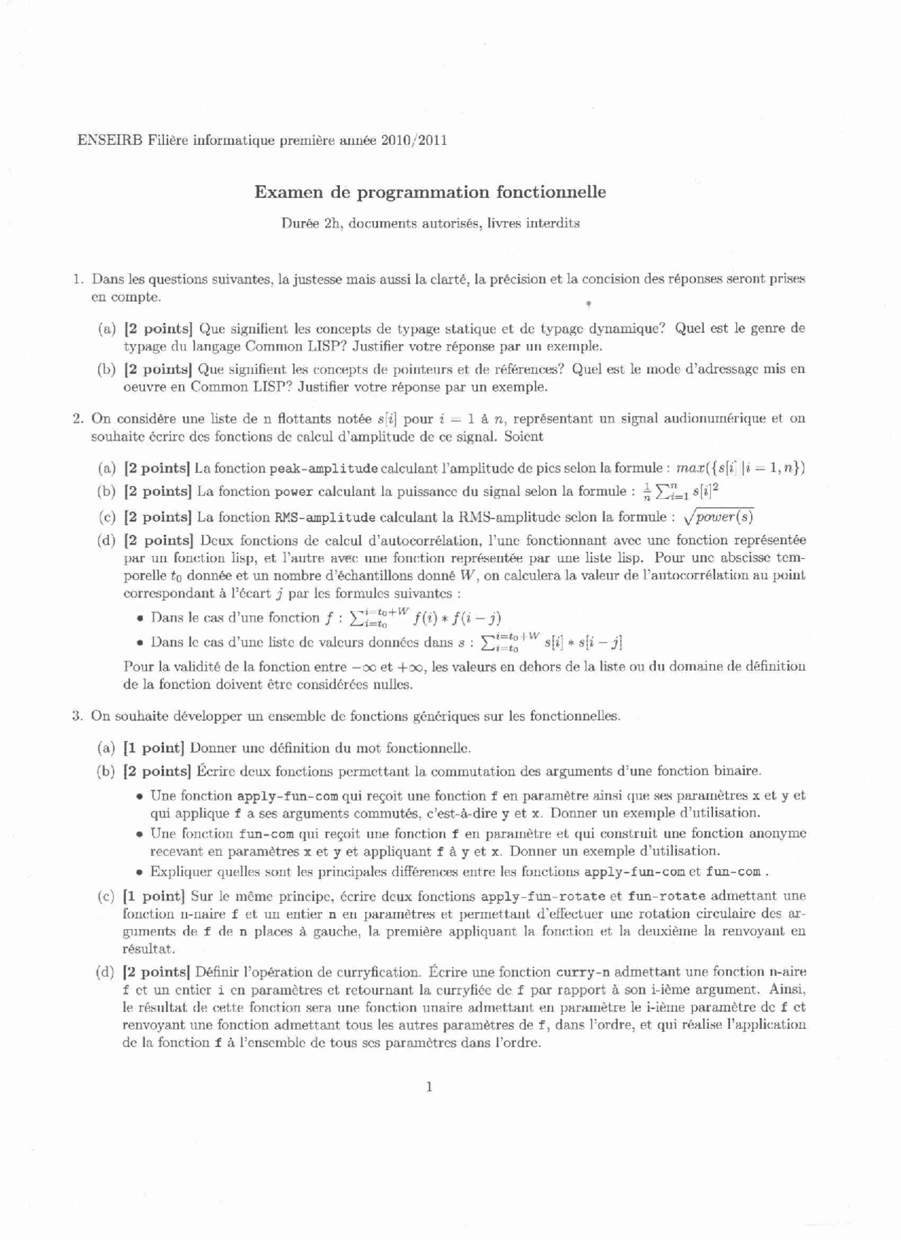 Examen Sur La Programmation Fonctionnelle Docsity