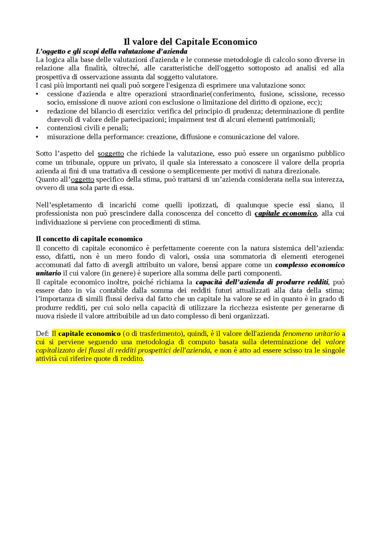 Il Valore del Capitale Economico: Concetti e Metodi di Valutazione ...