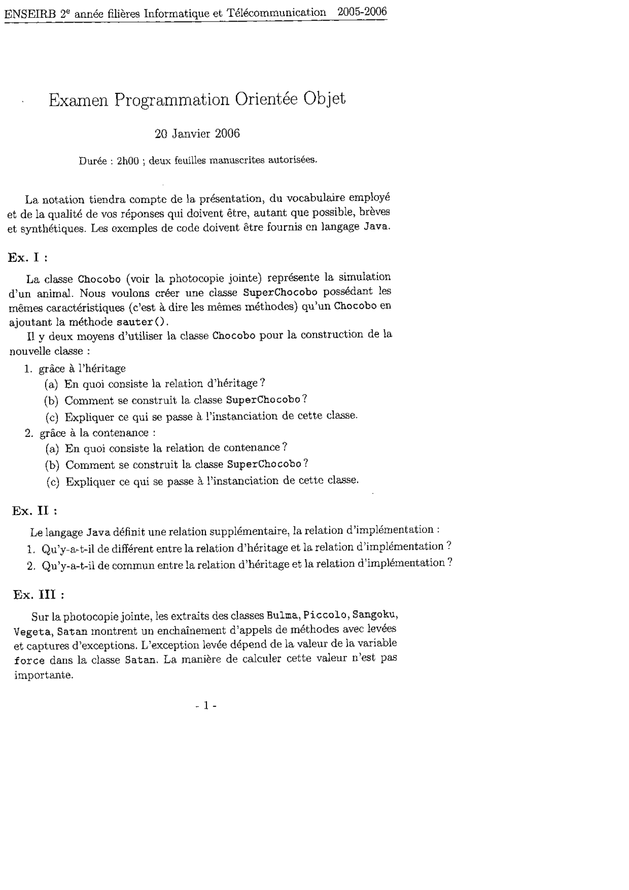 Exercices sur la programmation orientée des objets 5 - Docsity