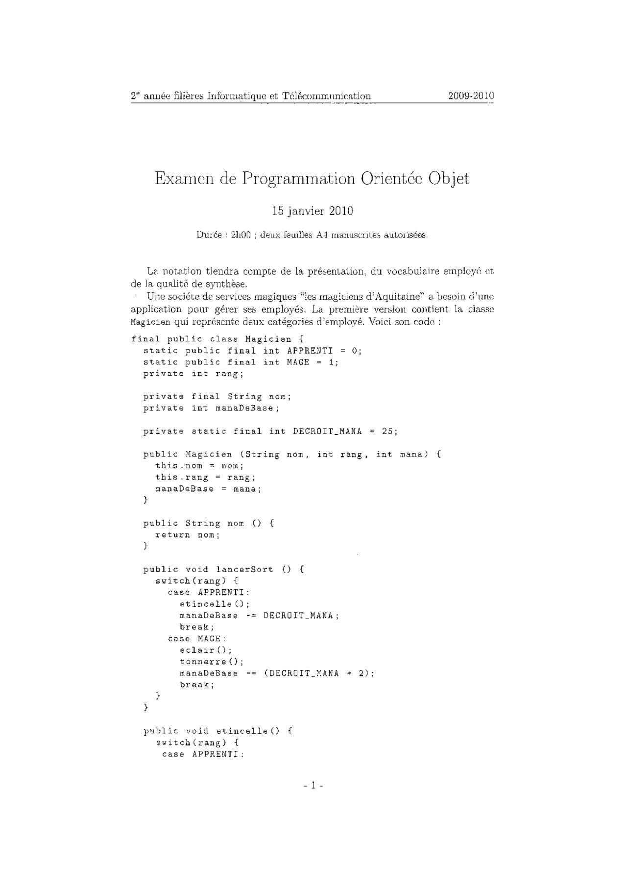 Exercices Sur La Programmation Orientée Des Objets 8 Examen Docsity