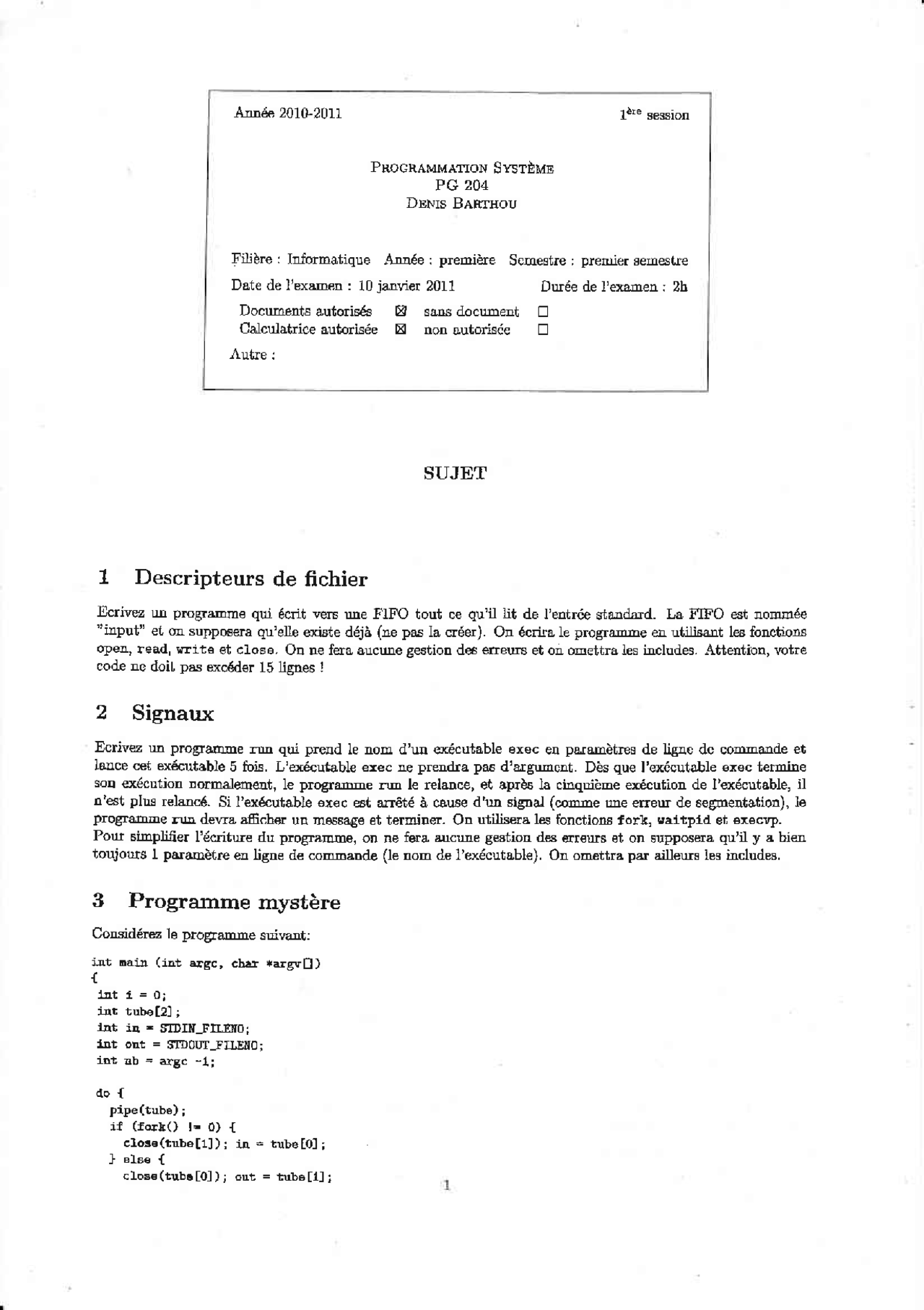 Exercices Sur La Programmation Du Système 3 Docsity