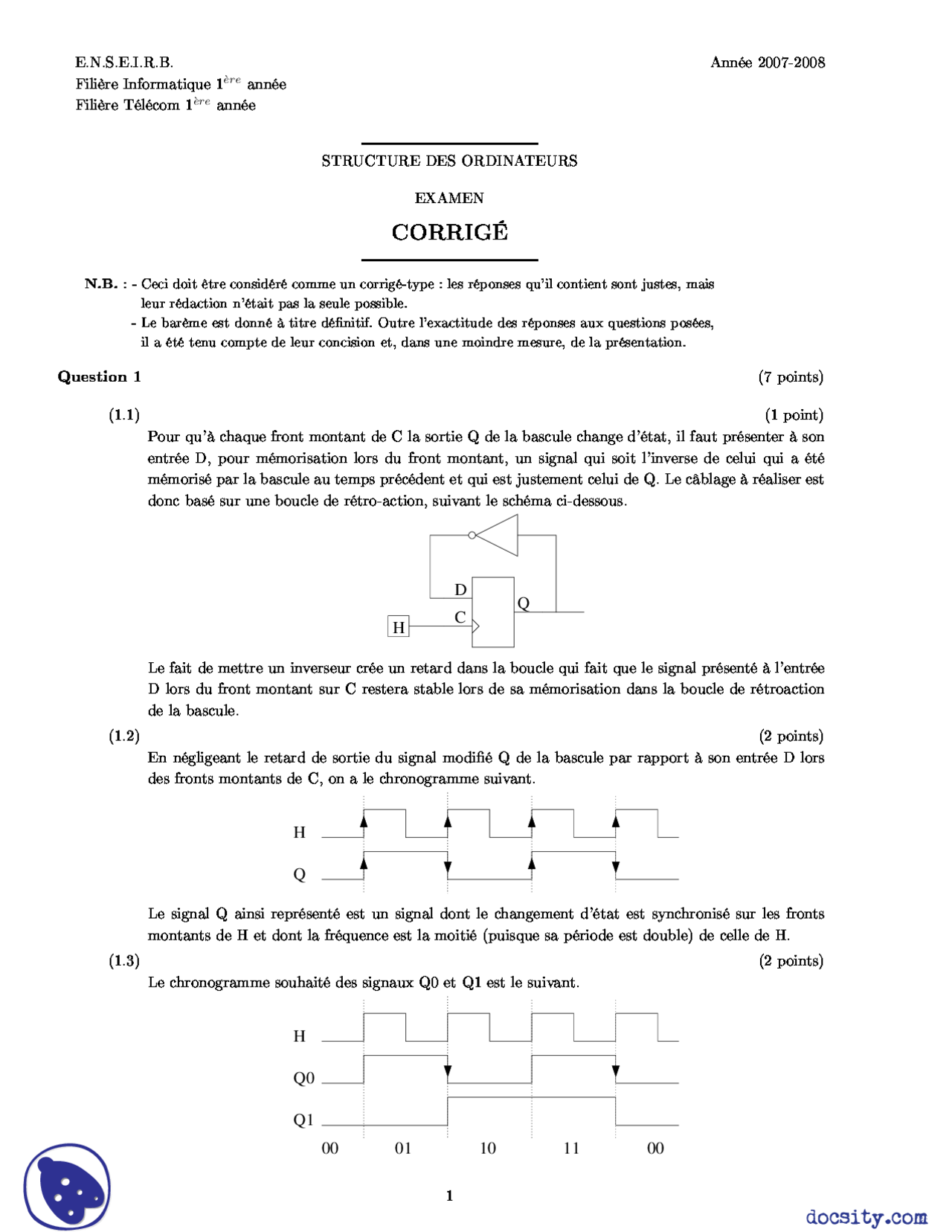 Exercices Sur La Structure Des Ordinateurs 4 Correction Docsity