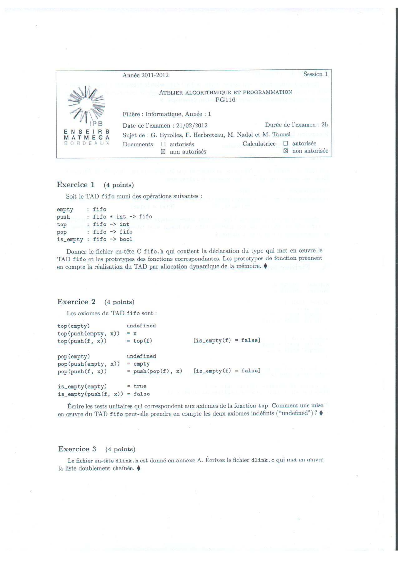 Exercices sur l'algorithmique et la programmation - 2 - Docsity