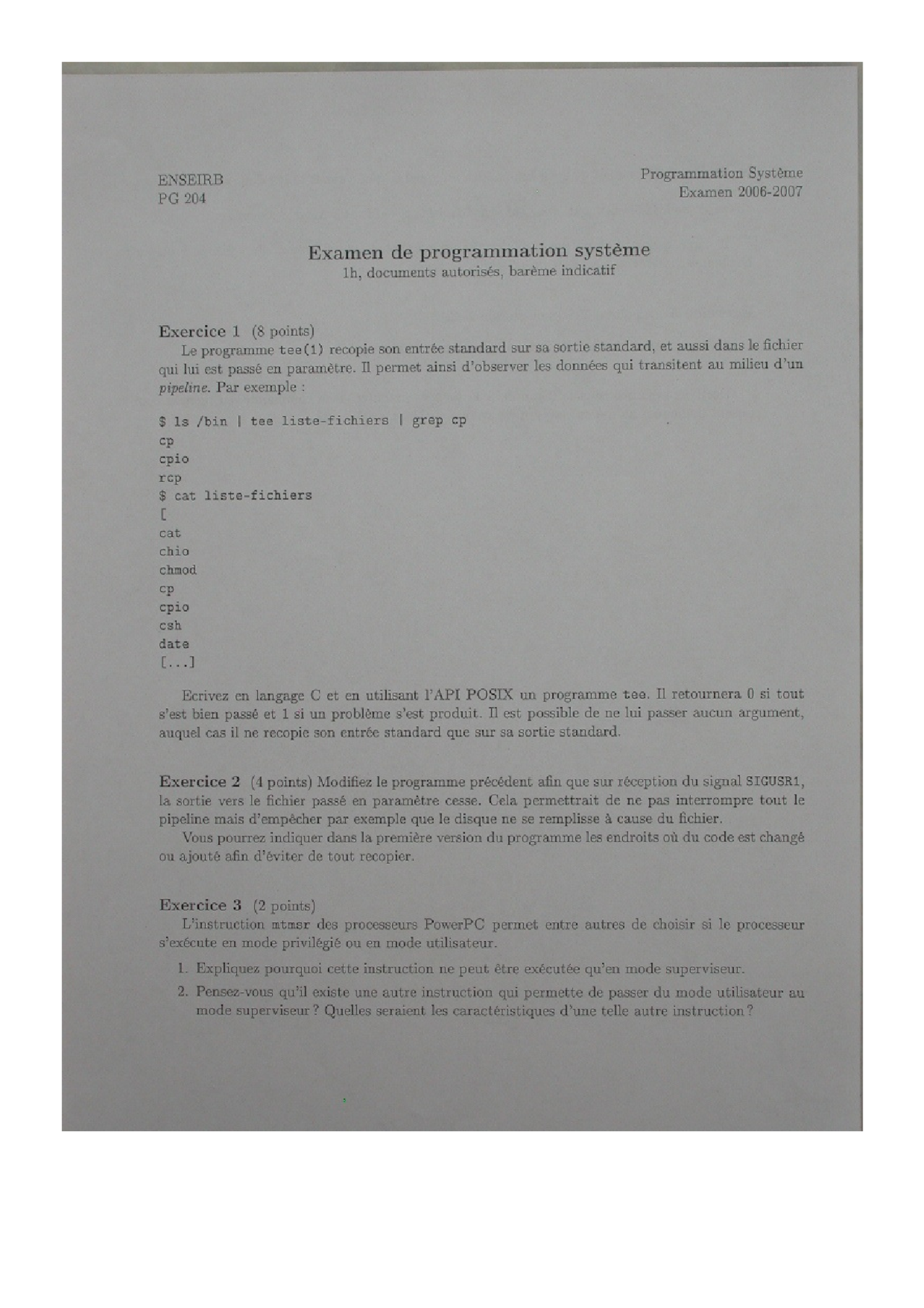 Exercices Sur La Programmation Du Système 2 Docsity
