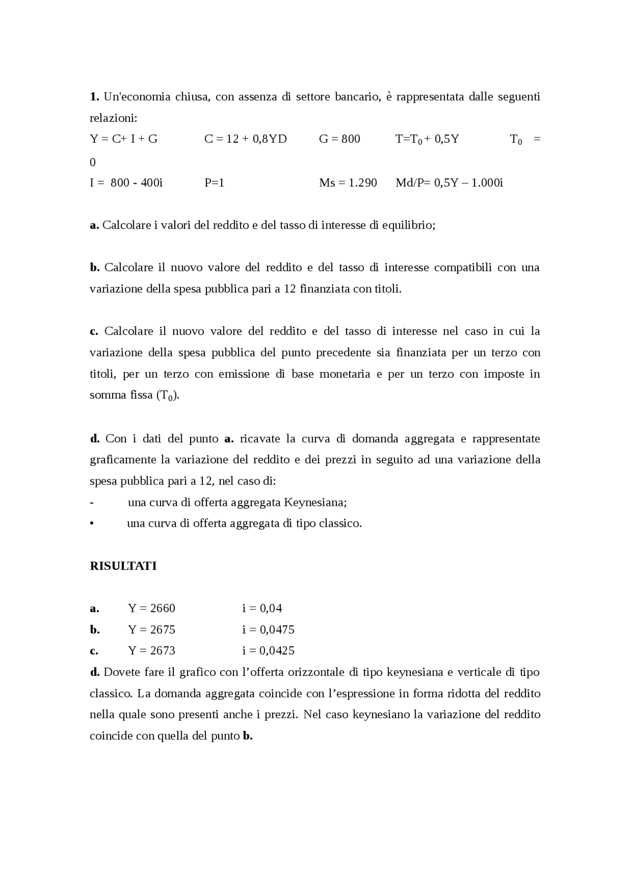 Esercizi Modello Is Lm Docsity