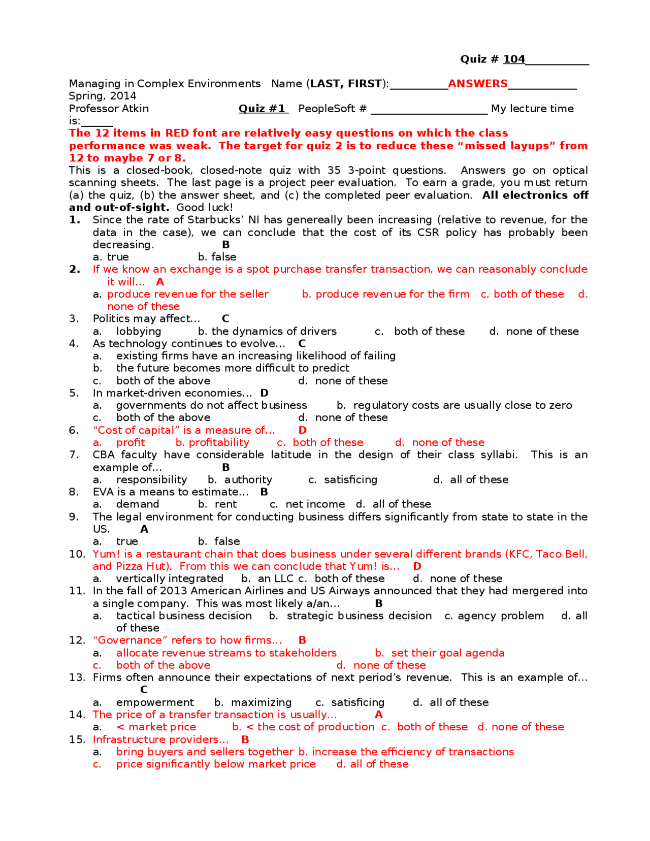 Quiz 104: Managing in Complex Environments - Spring, 2014 - Prof ...