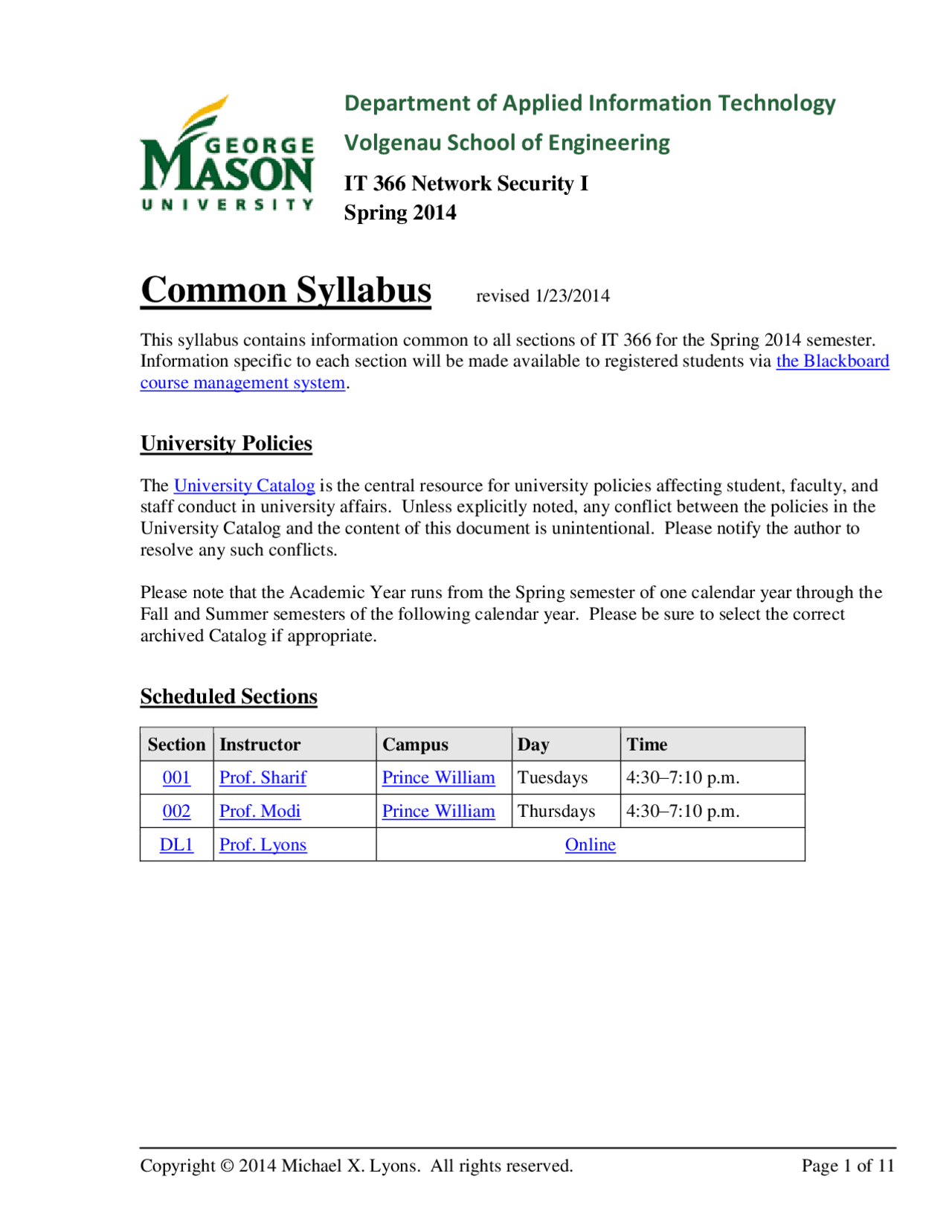 Syllabus Network Security I Course Outline It 366 Docsity