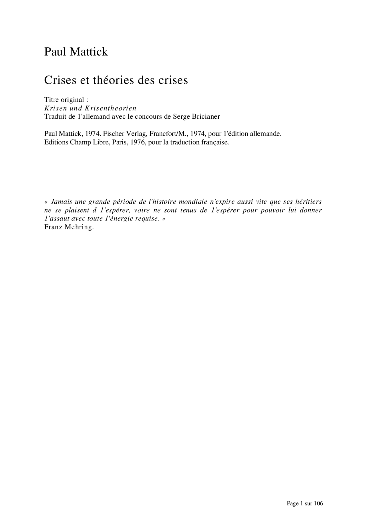 Notes Sur Les Crises Et Les Théories Des Crises 1° Partie Docsity