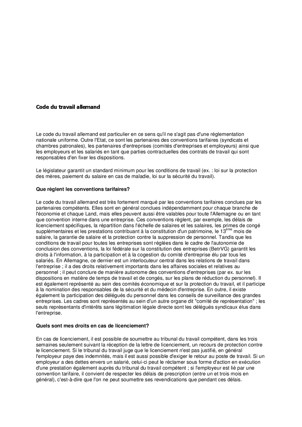 Notes Sur Le Code Du Travail Allemand 1° Partie Docsity