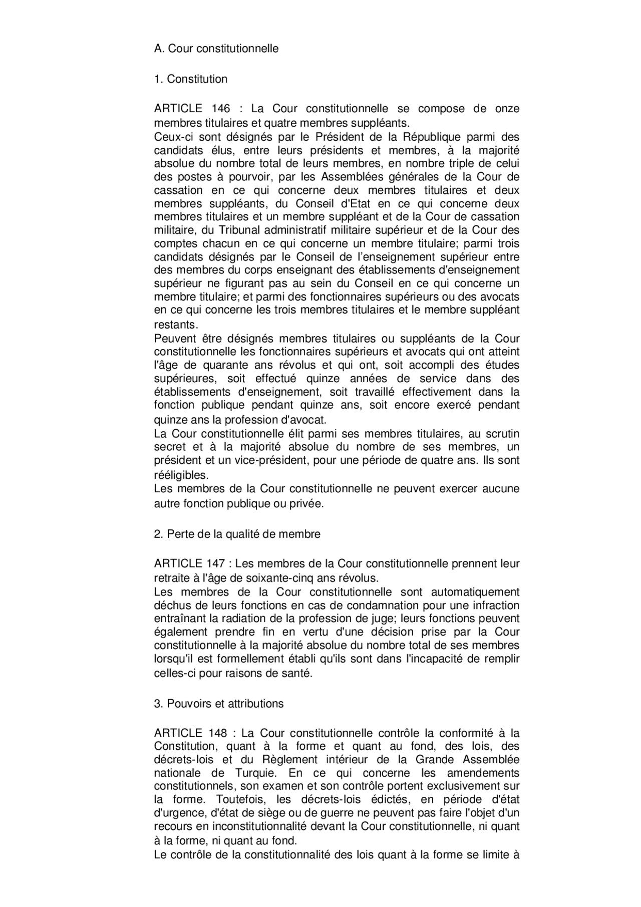 Notes sur la constitution de la République turque - 3° partie - Docsity