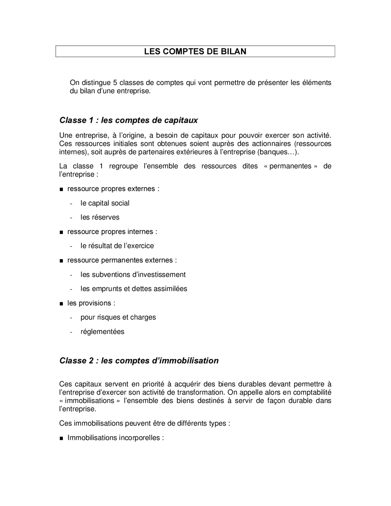 Notes Sur Les Comptes De Bilan Docsity