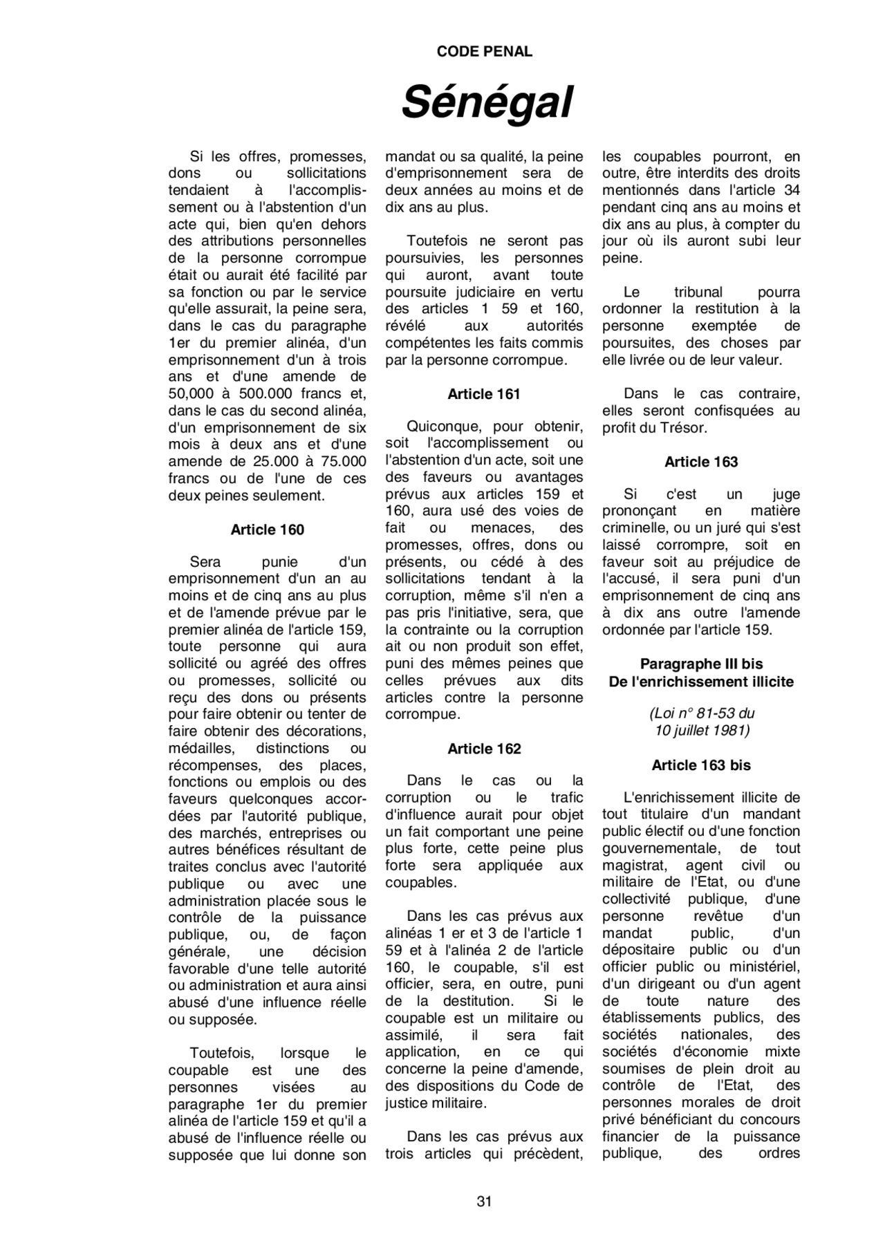 Notes sur le code pénal du Sénégal - 2° partie - Docsity