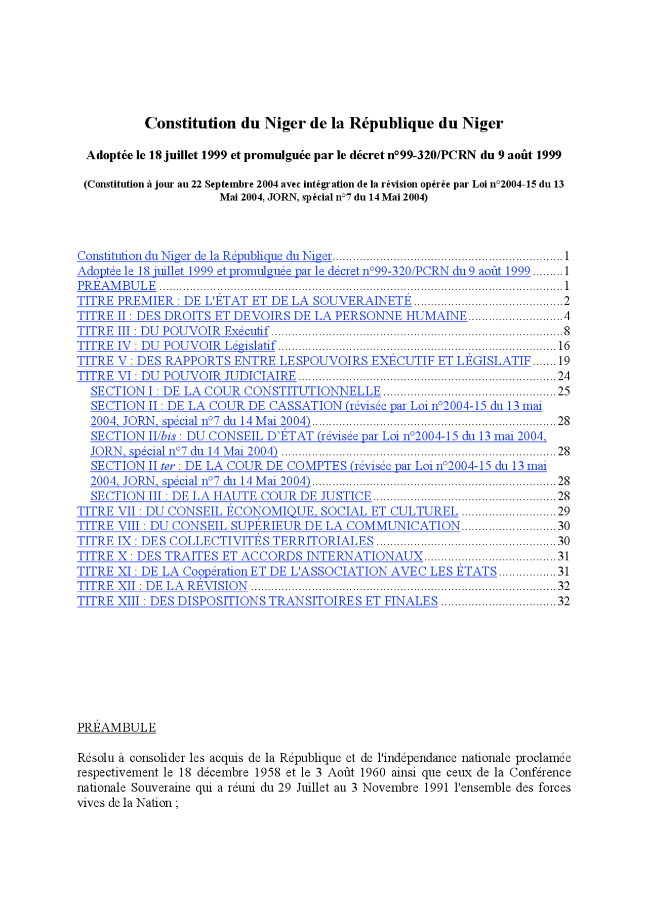 Notes sur la Constitution du Niger de la République du Niger - 1 ...