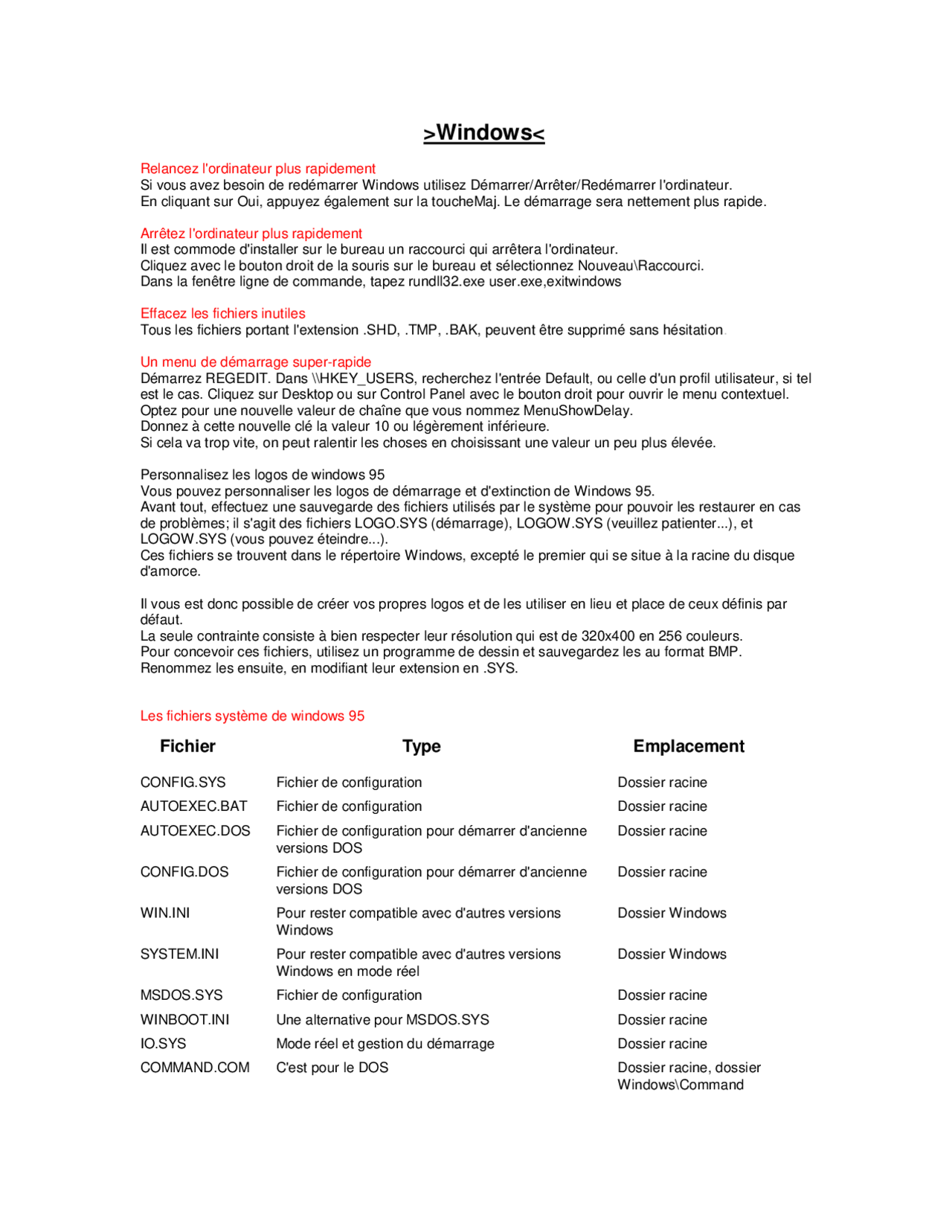 Notes Sur Les Principes De Windows Docsity