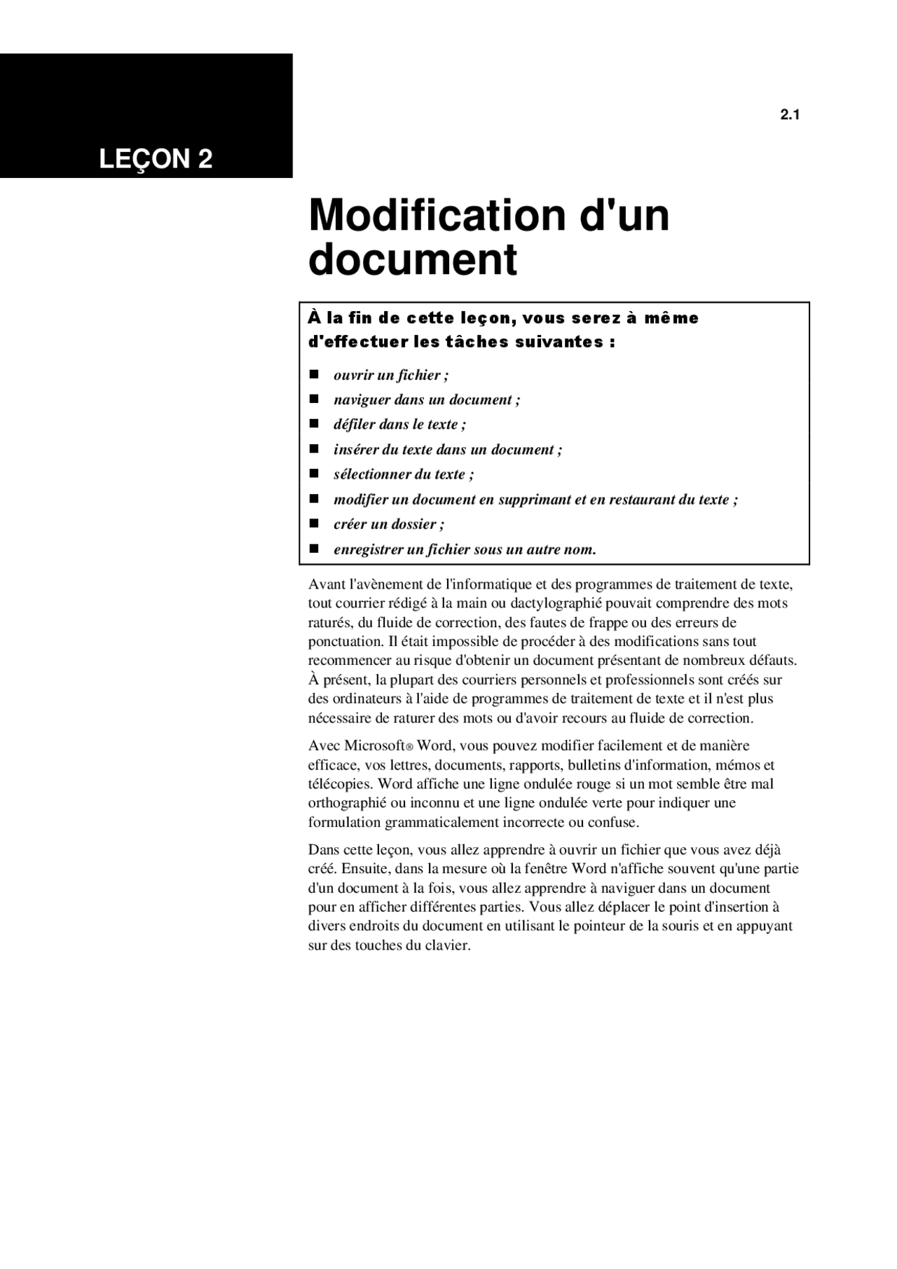 Notes sur la modification d'un document - Docsity