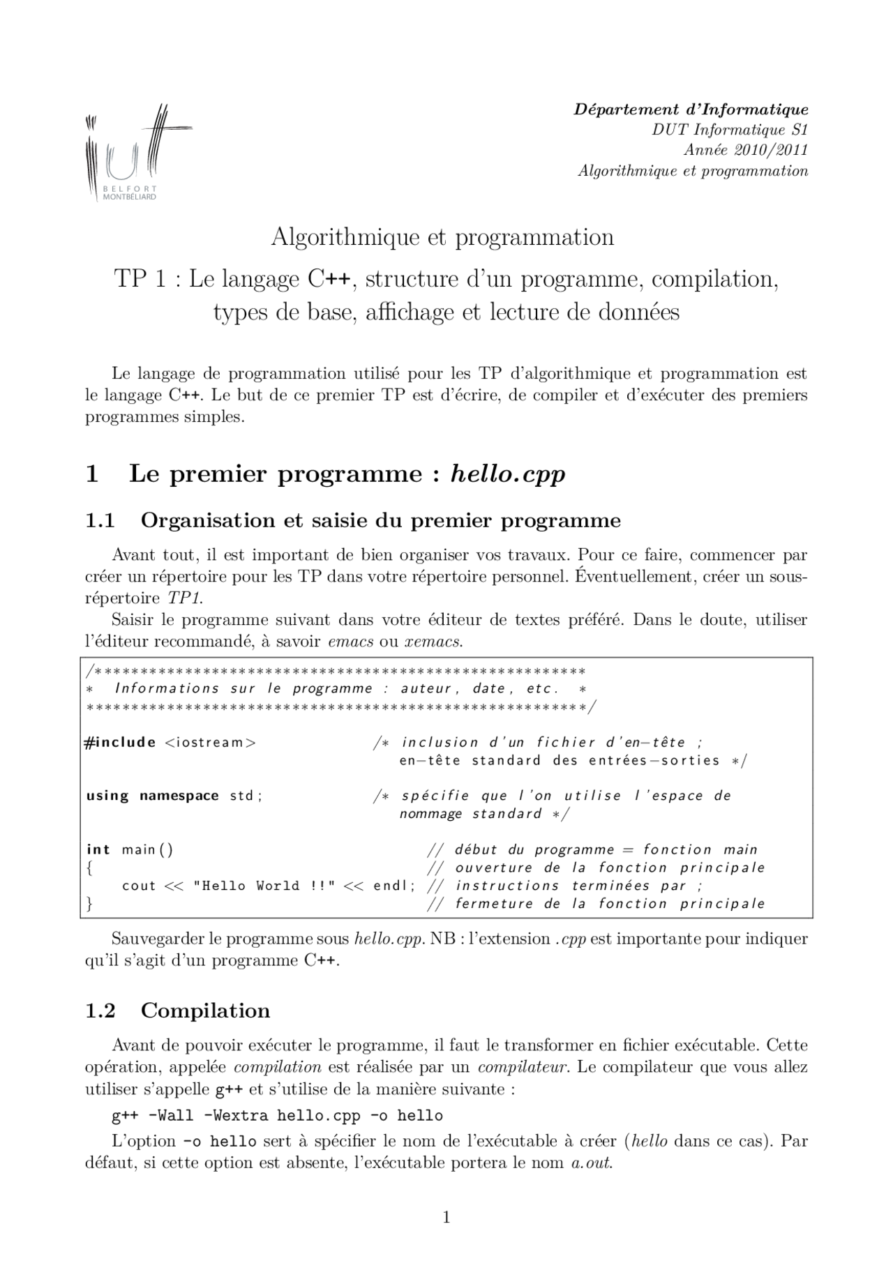 Notes Sur Lalgorithmique Et La Programmation Docsity