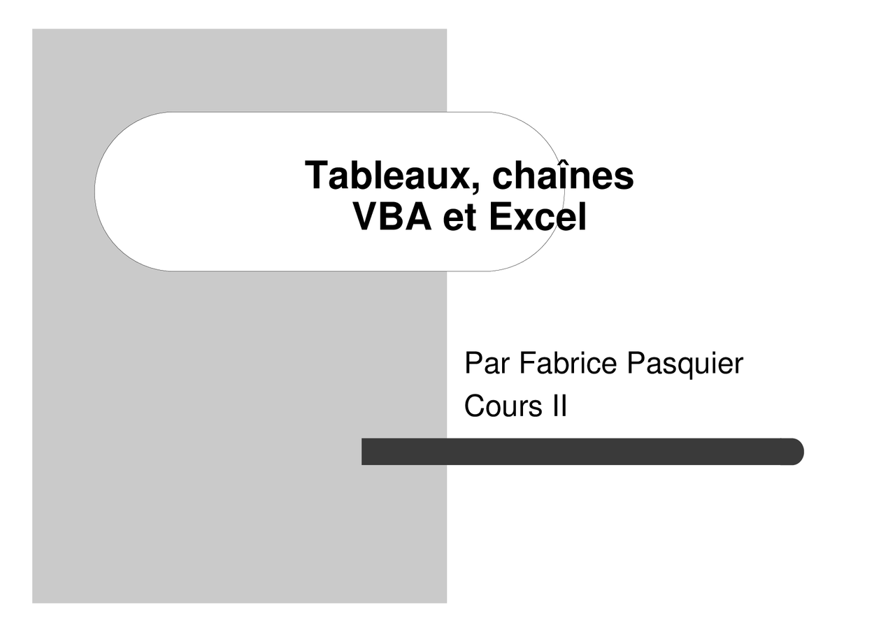 Notes Sur Les Tableaux Chaînes Vba Et Excel 1° Partie Docsity