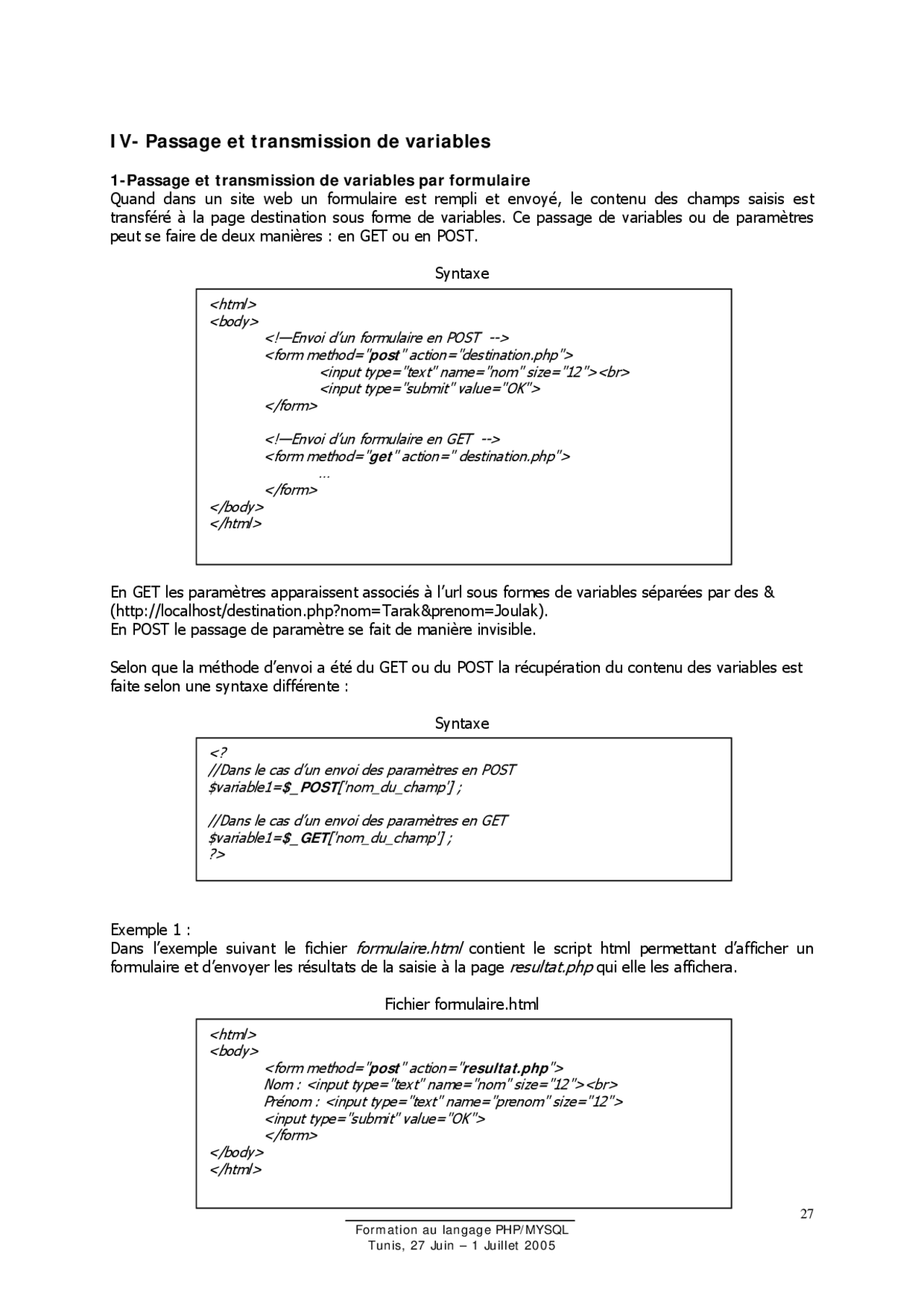Notes Sur Le Langage Php Mysql 3° Partie Docsity