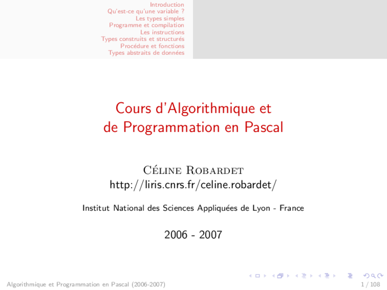 Notes Sur Lalgorithmique Et La Programmation En Pascal 1° Partie