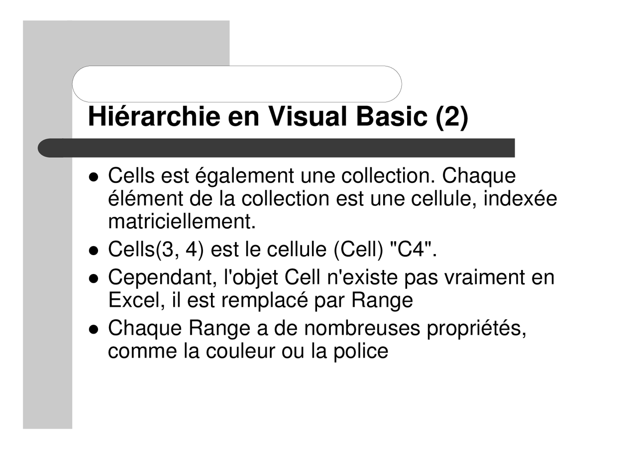 Notes Sur Les Tableaux Chaînes Vba Et Excel 3° Partie Docsity