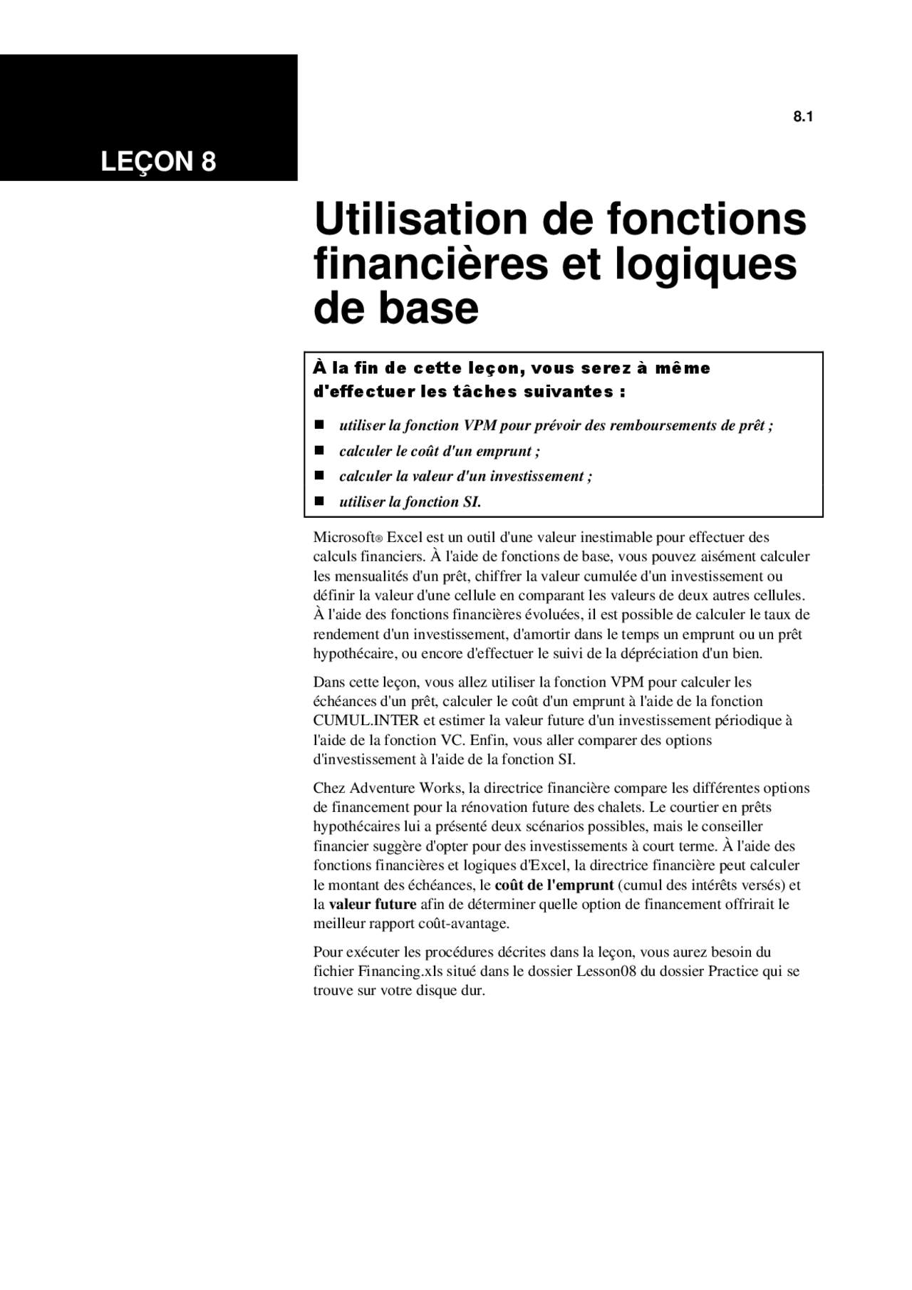 Notes Sur Lutilisation De Fonctions Financières Et Logiques De Base