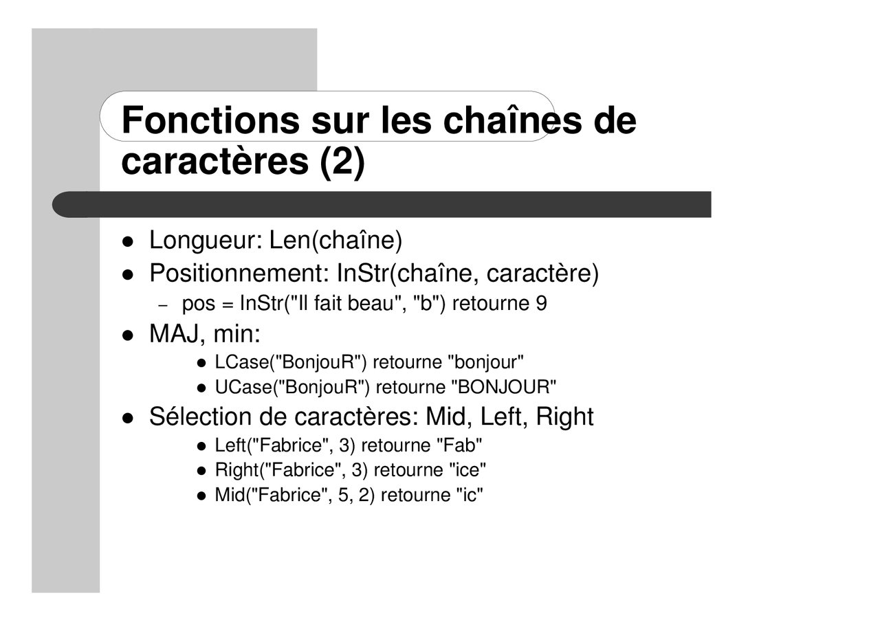 Notes Sur Les Tableaux Chaînes Vba Et Excel 2° Partie Docsity