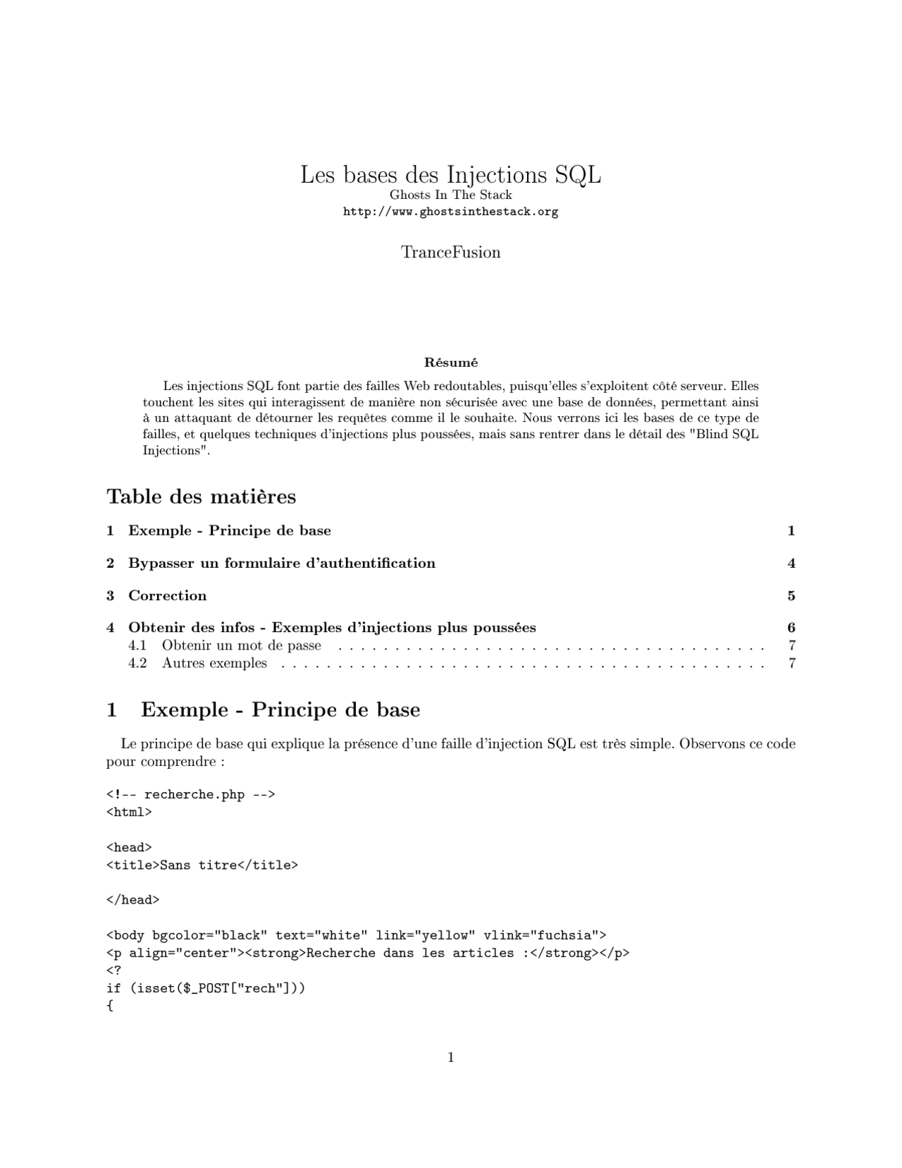 Notes Sur Les Bases Des Injections Sql Docsity