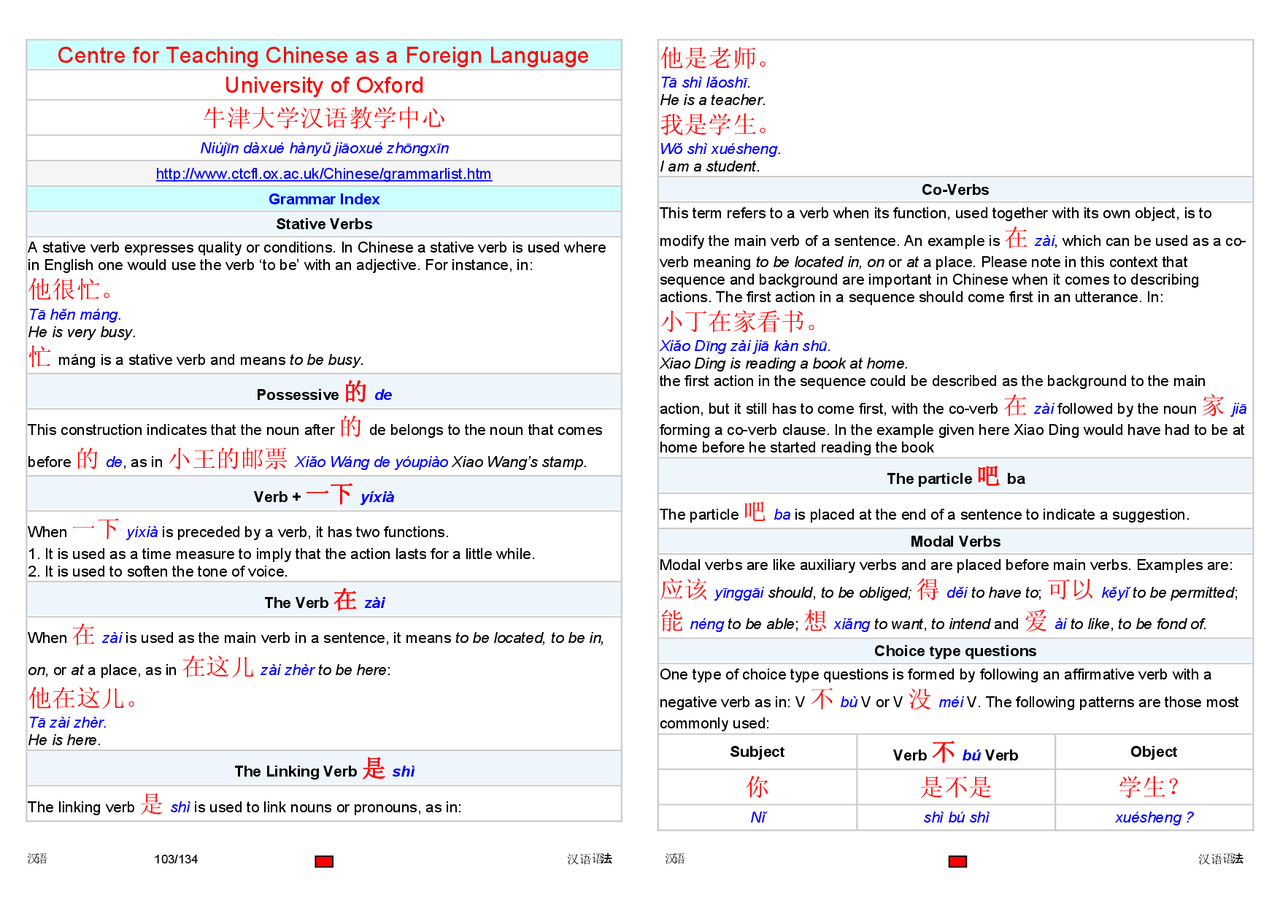 Notes Sur La Grammaire Chinoise 4° Partie Docsity