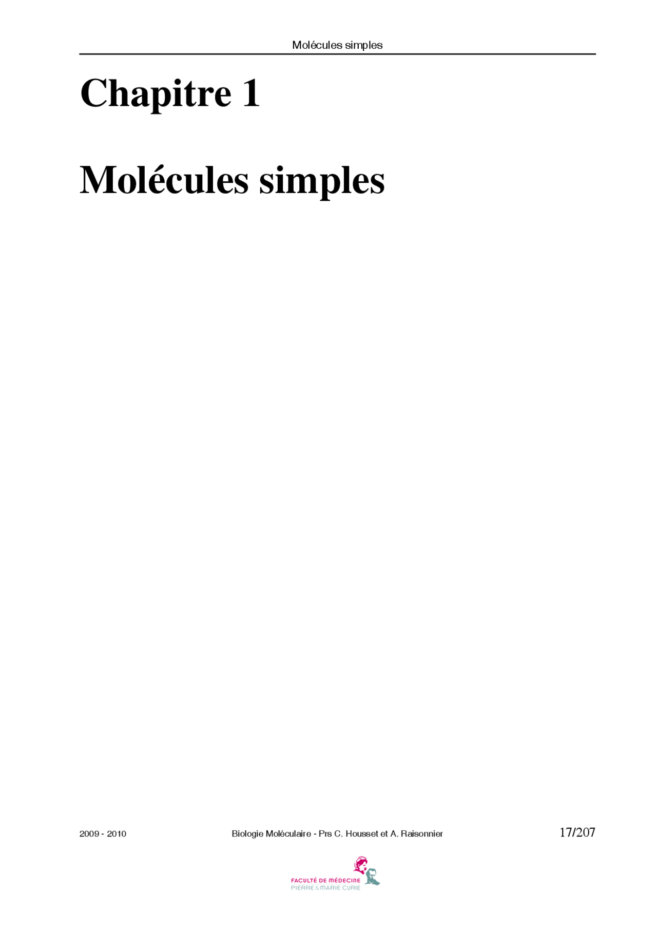 Notes Sur Les Molécules Simples 1° Partie Docsity