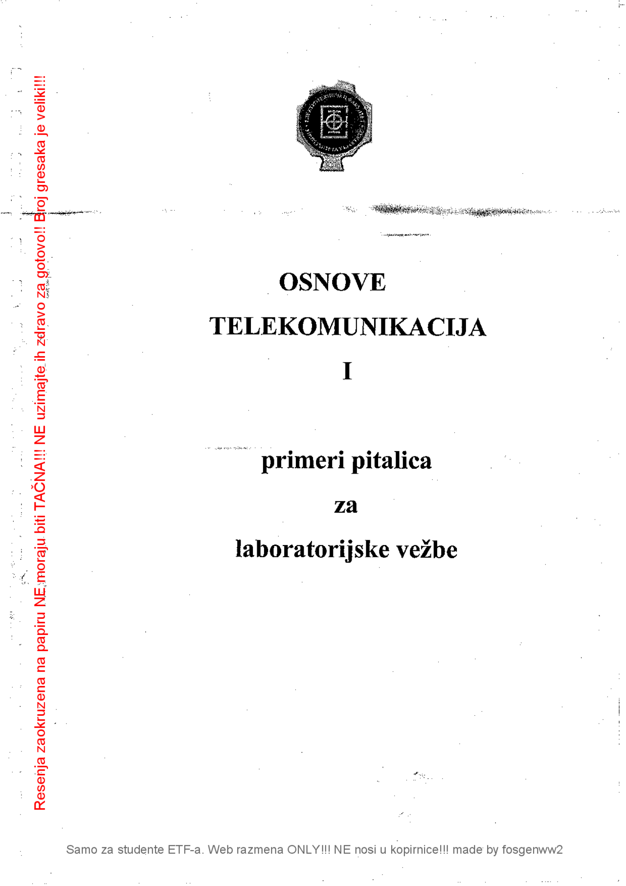 Primeri pitanja za I ciklus laboratorijskih vežba iz Osnove ...