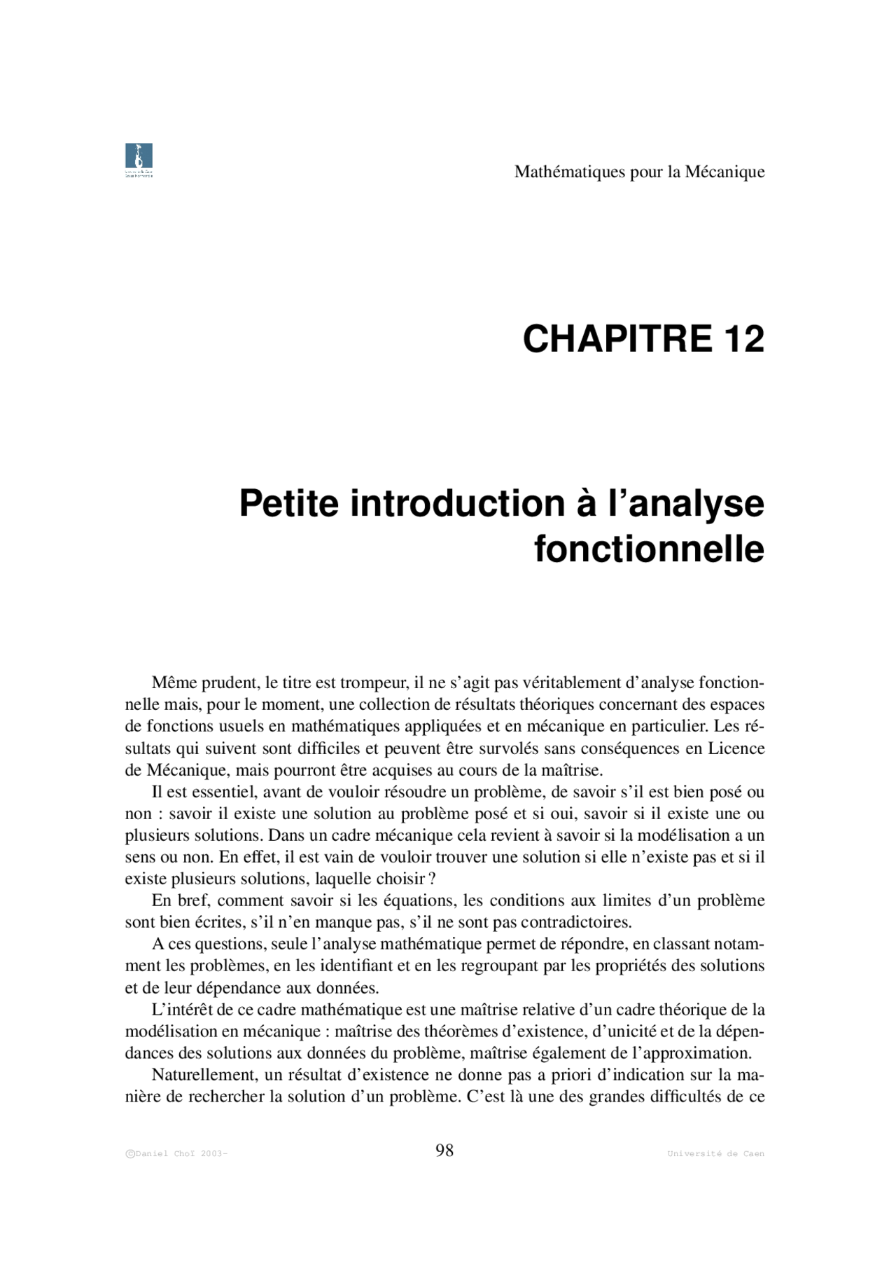 Notes Sur Les Mathématiques Pour La Mécanique 13° Partie Docsity