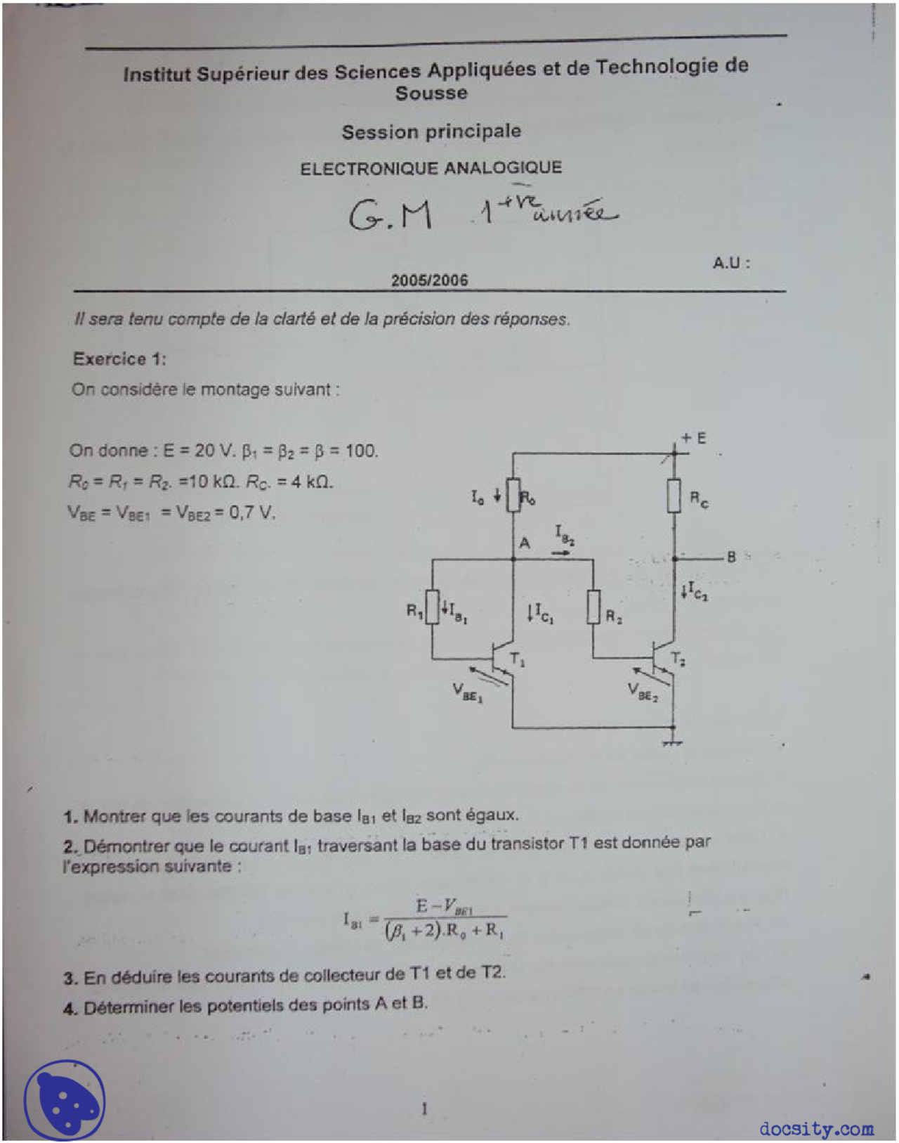 Notes Délectronique Analogique Docsity