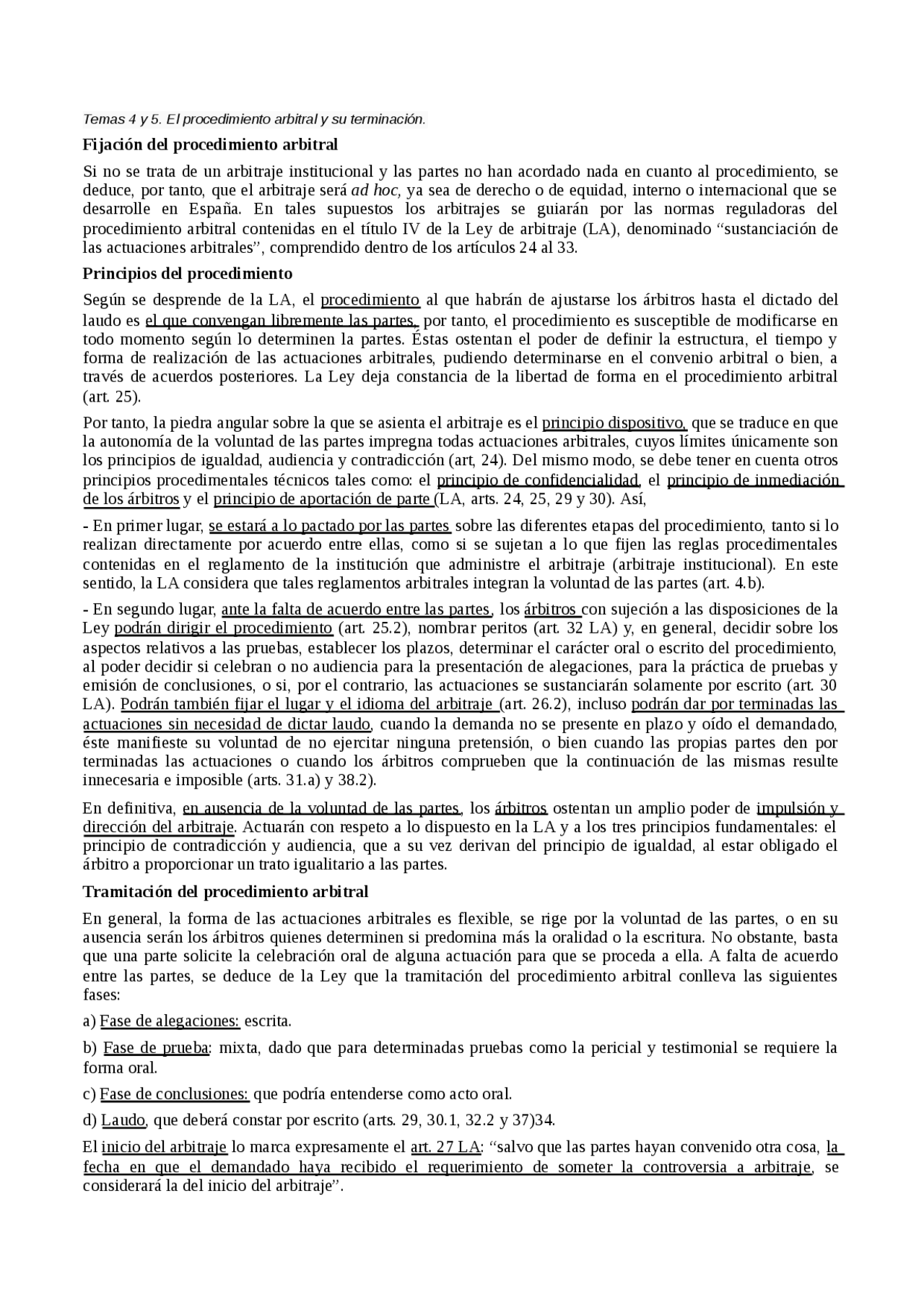 El procedimiento arbitral y su terminación - Docsity