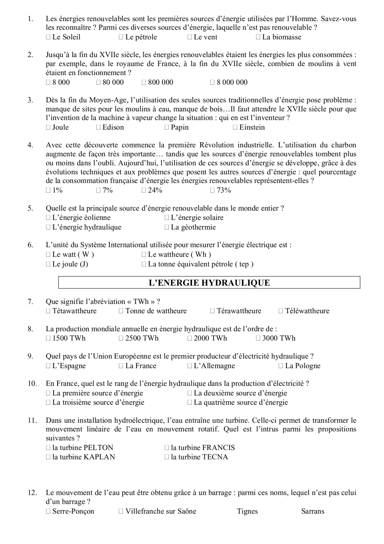 Notes sur les énergies renouvelables - Docsity