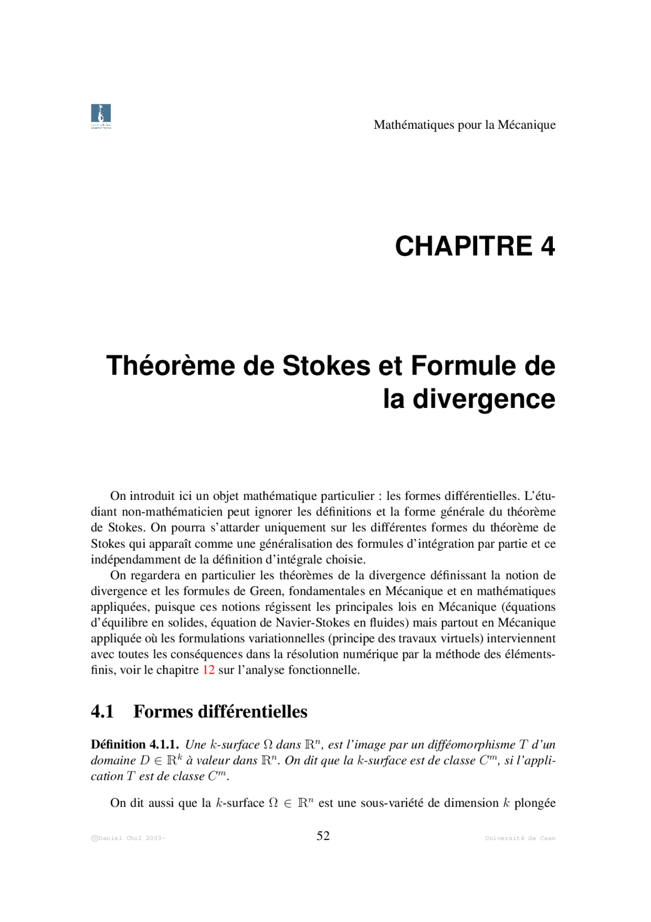 Notes Sur Les Mathématiques Pour La Mécanique 5° Partie Docsity
