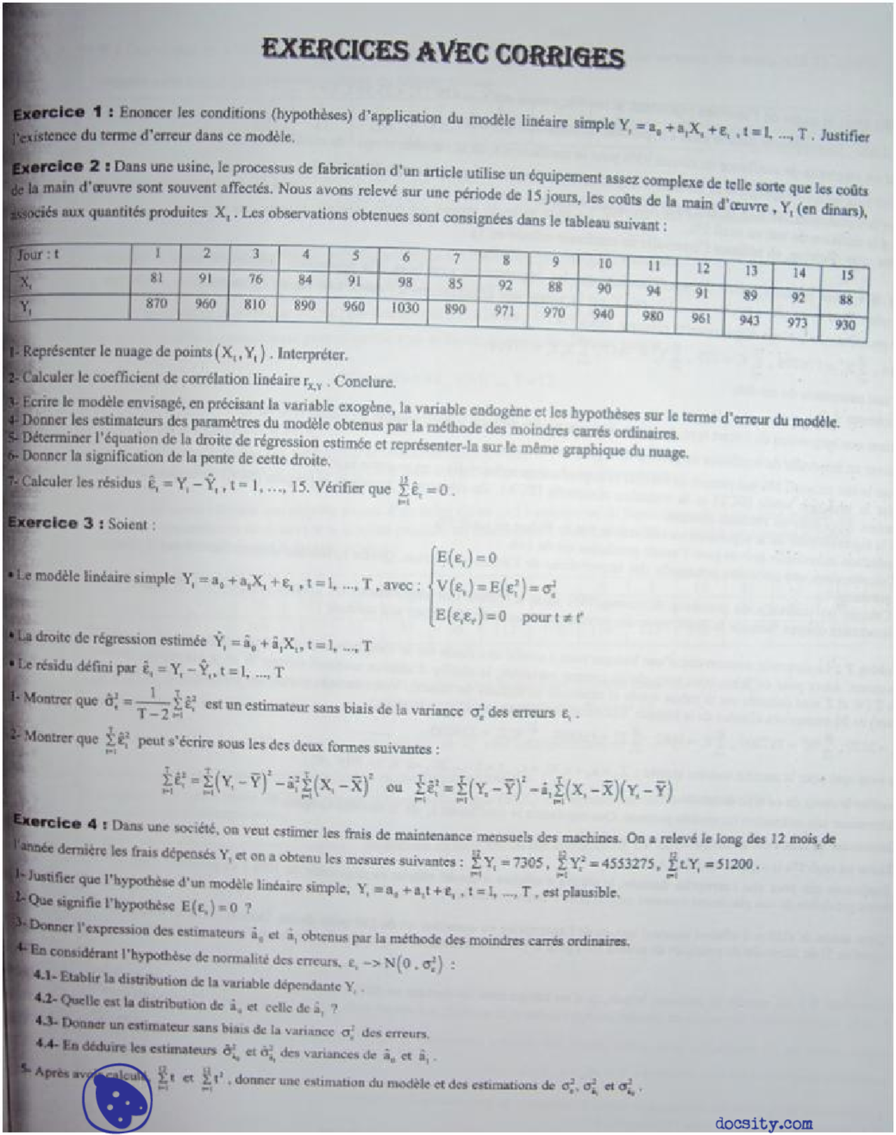 Exercices sur les principes de la logistique - Docsity