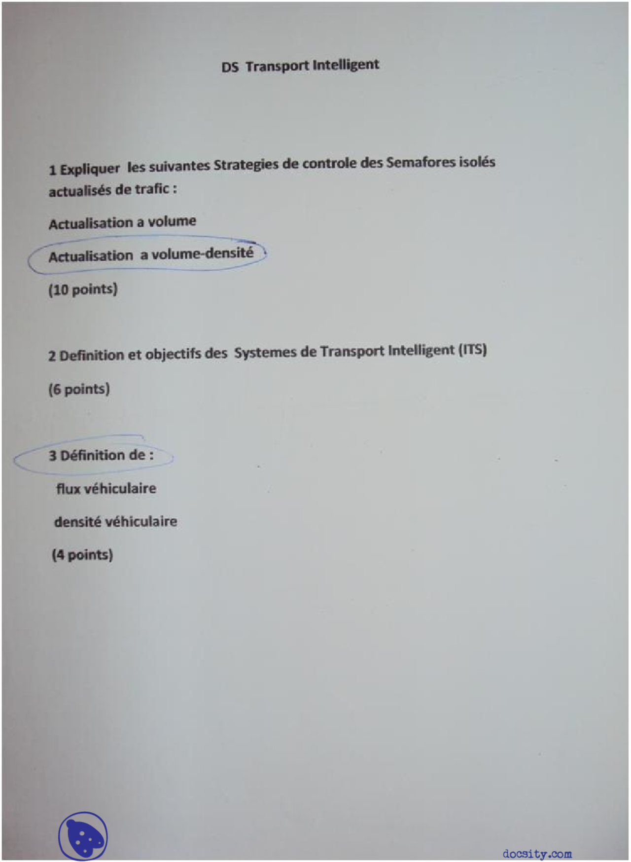 Exercices Sur Le Transport Intelligent Docsity