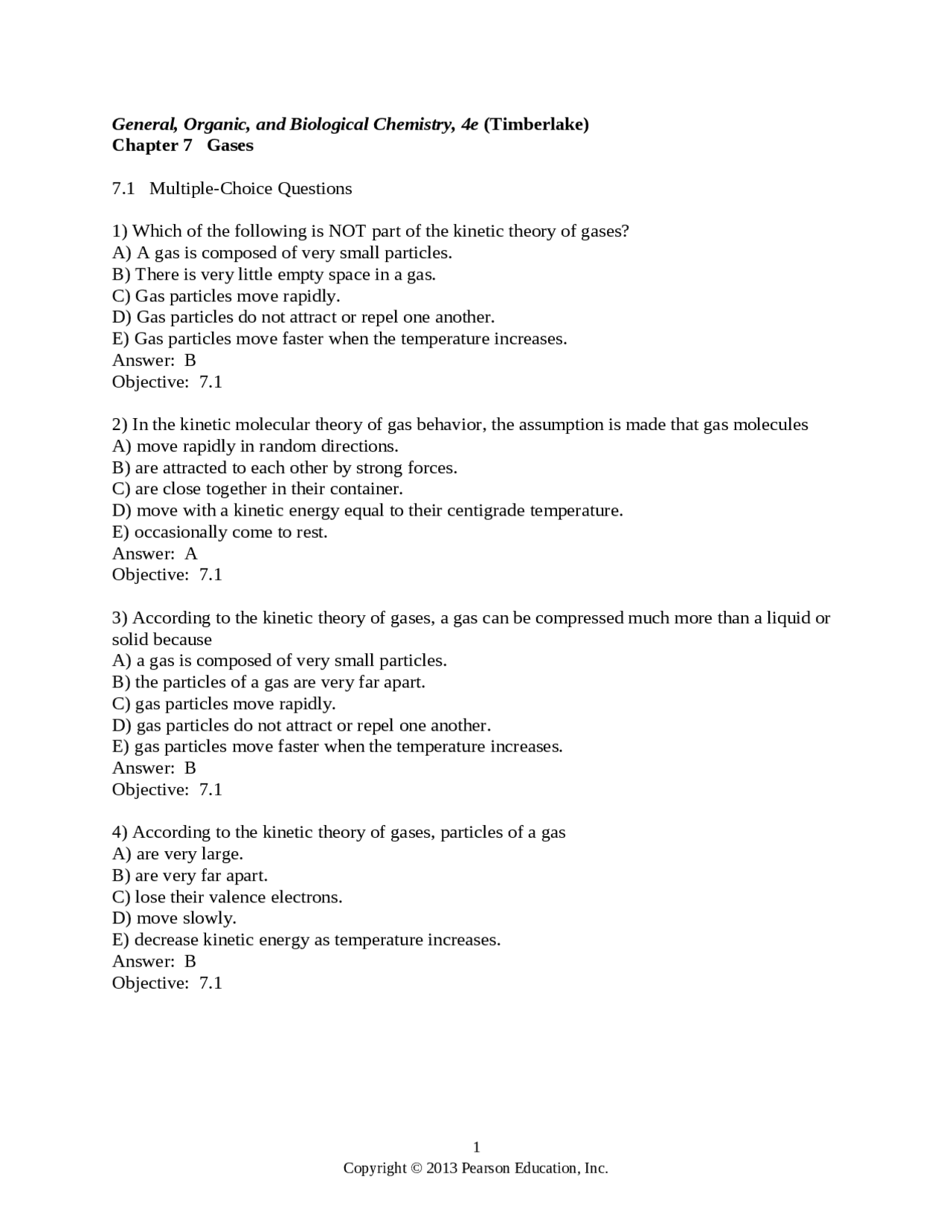 Solution of Multiple Choice Questions about Gases | CHEM 1152K | Exams ...