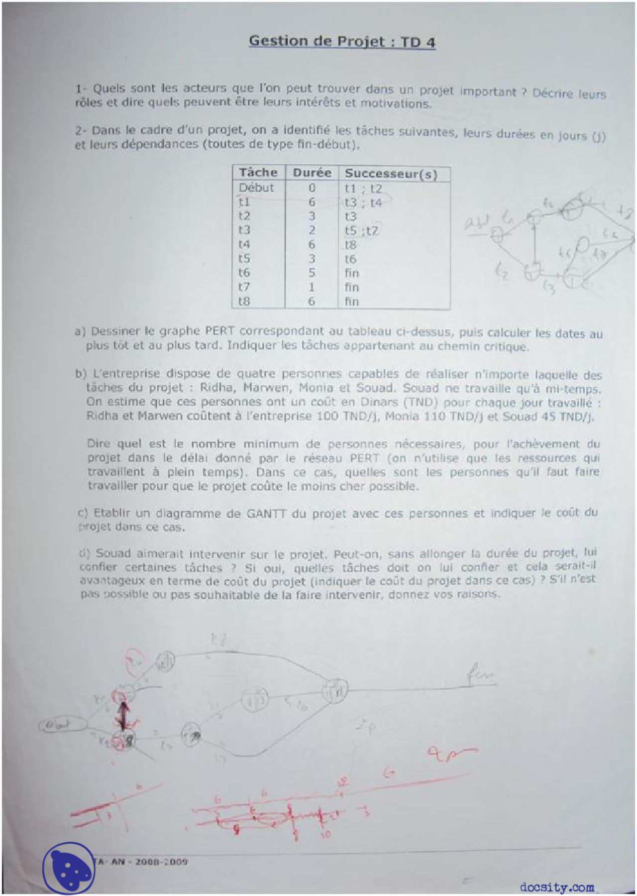 Exercices Sur La Gestion Des Projets Exercices Génie économique Et