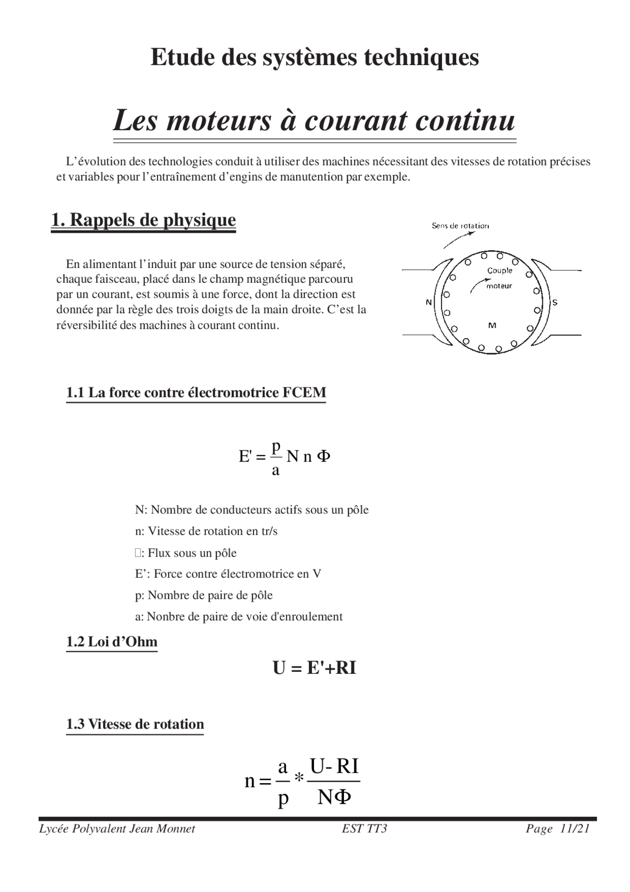 Notes Sur Les Moteurs à Courant Continu Docsity