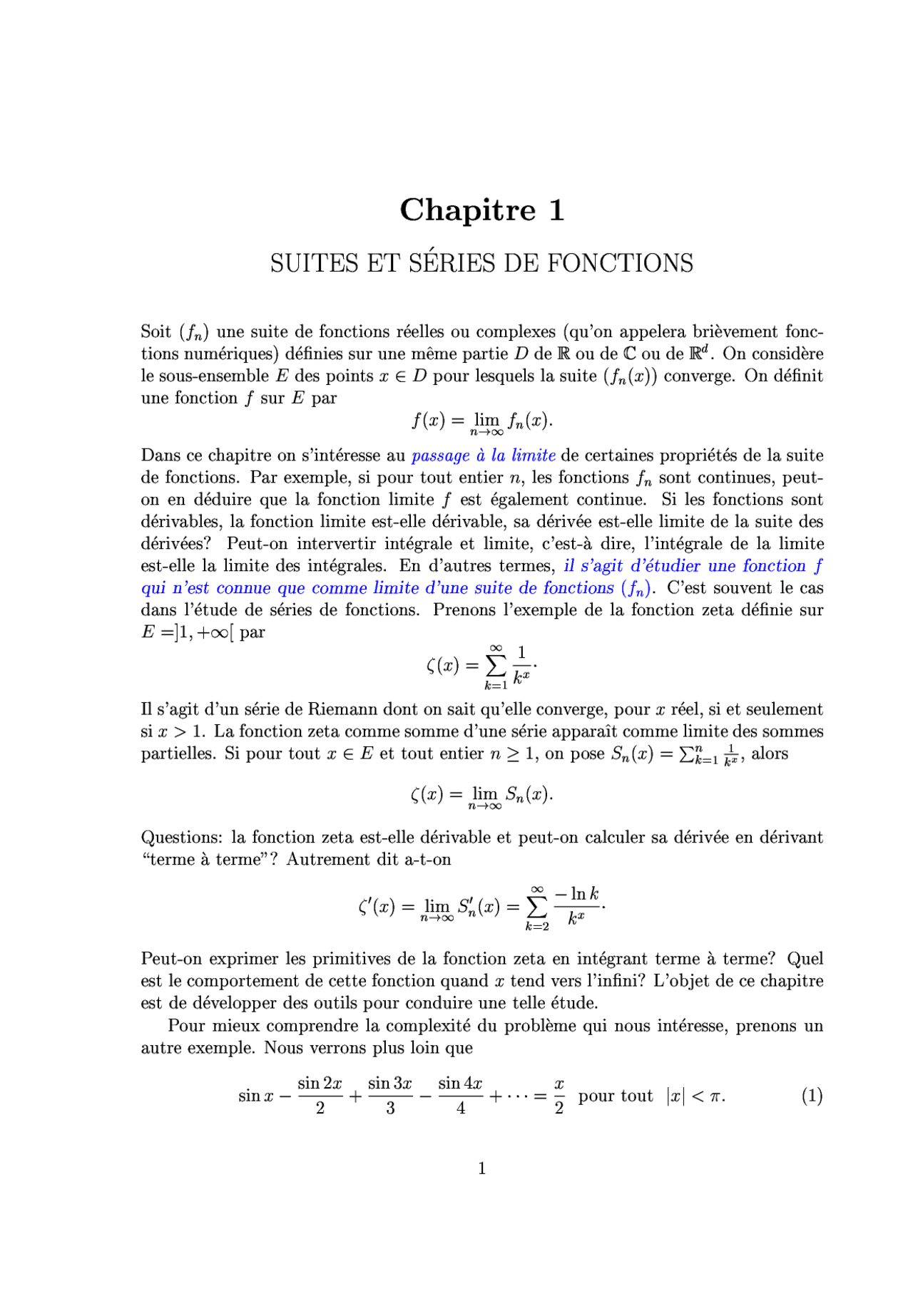 Notes Sur Les Suites Et Les Séries De Fonctions 1° Partie Docsity