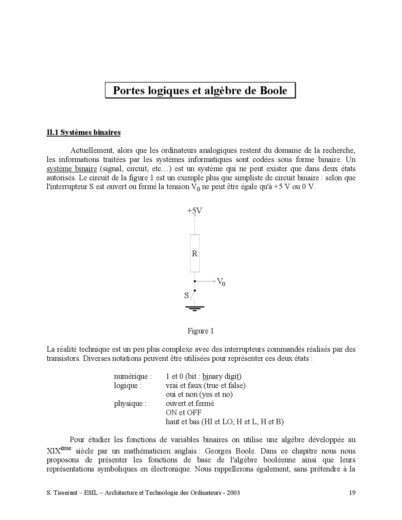 Notes Sur Les Portes Logiques Et Algèbre De Boole 1° Partie Docsity
