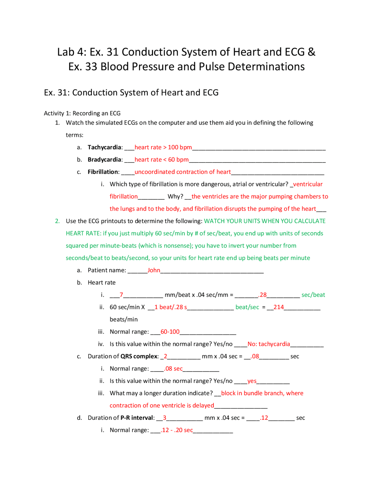 Conduction System of Heart and ECG - Laboratory Experiment | BIOL 2022L ...