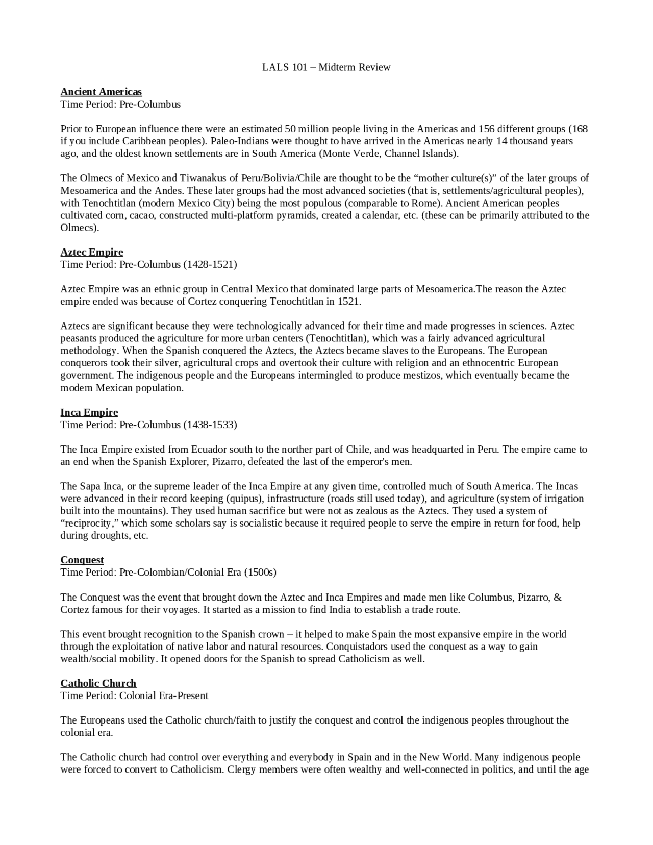 Midterm Review - Introduction to Latin American Studies | LALS 101 ...