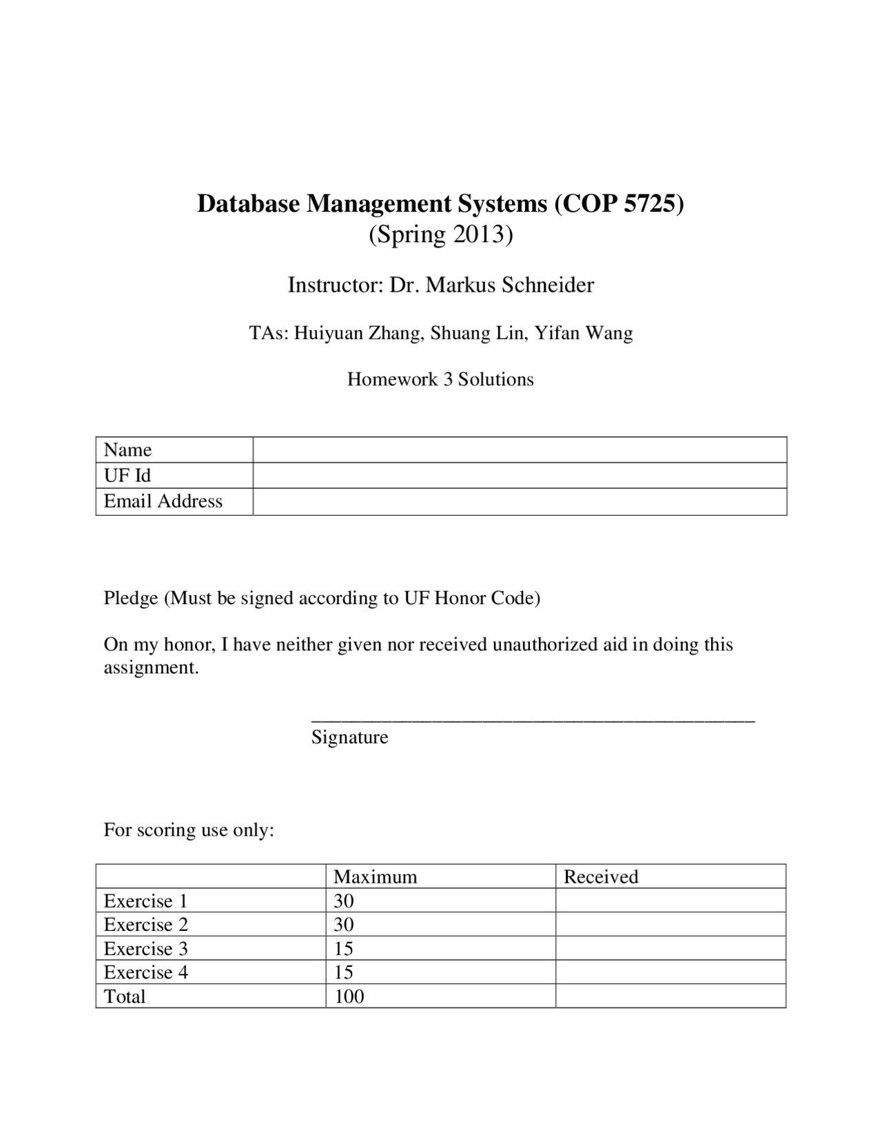Homework 3 Solutions Database Management Systems Cop 5725 Docsity
